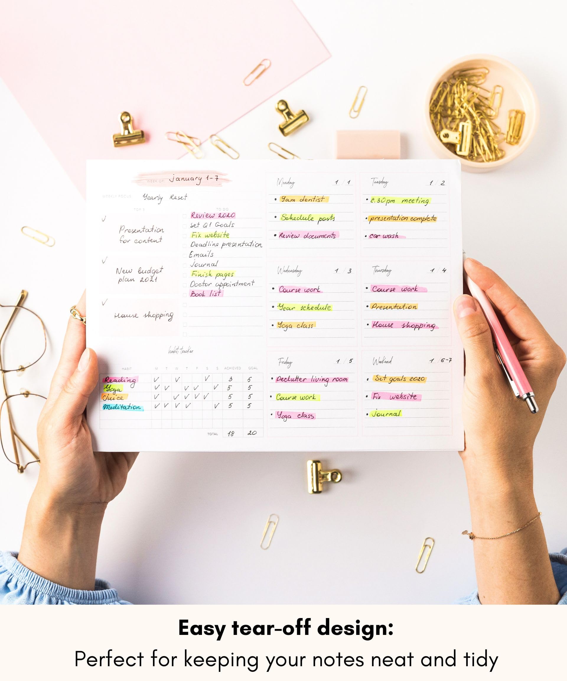 Weekly Planner Pad Tear Off – 52 Undated Weekly Sheets Daily To Do List Notepad, Habit Tracker, Academic Planner Notebook, Daily Work Planner - Full Year Productivity Planner 10.1 x 7.7’’