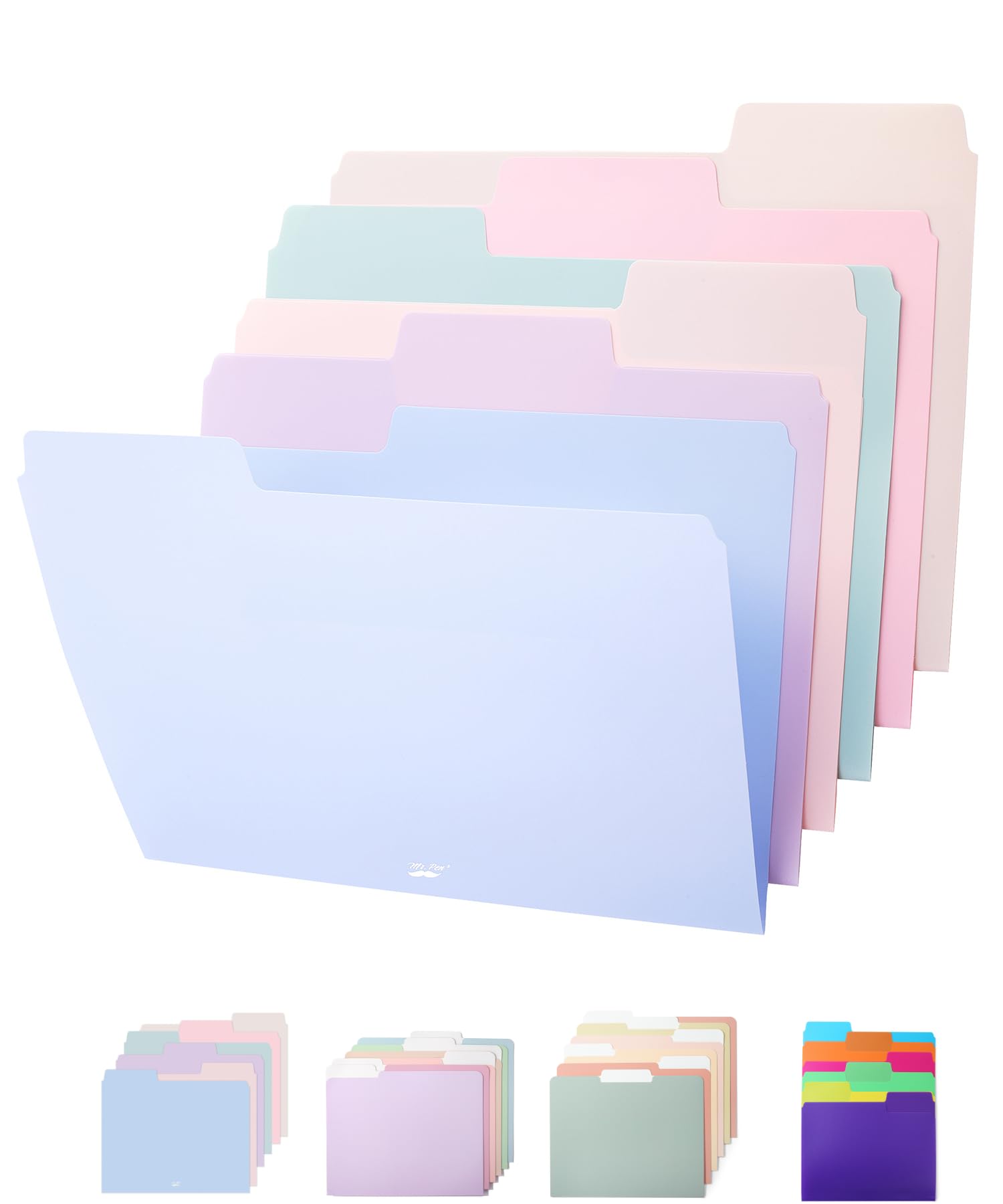 Mr. Pen- Pastel Poly File Folders, 1/3 Cut Tab, 6 Pack, Letter Size, Colored File Folders, Letter File Folders, Color Folders, Office File Folders, Office Supplies File Folders, File Folder
