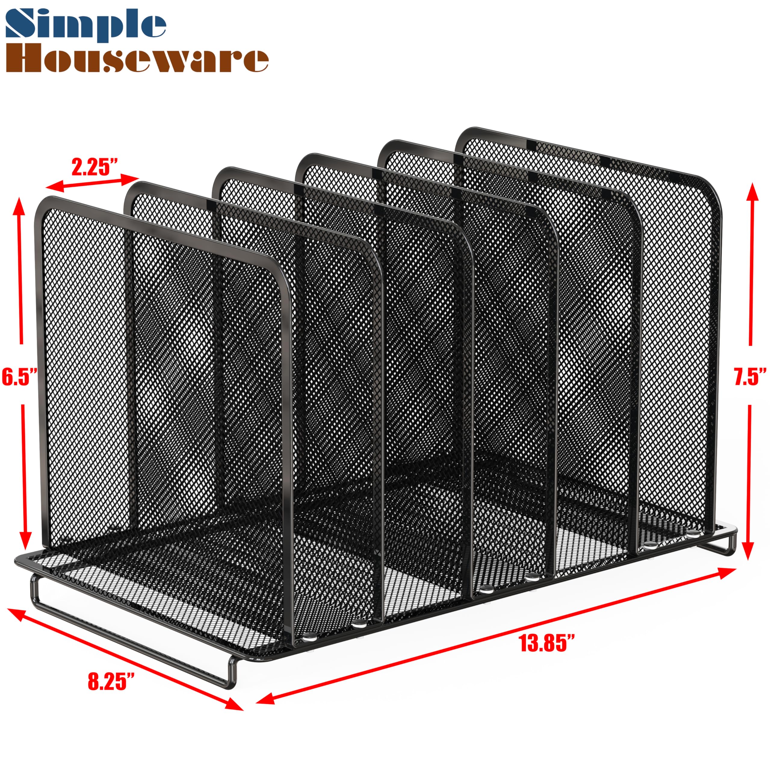 2 Pack - SimpleHouseware 5 Section Upright File Sorter Organizer, Black
