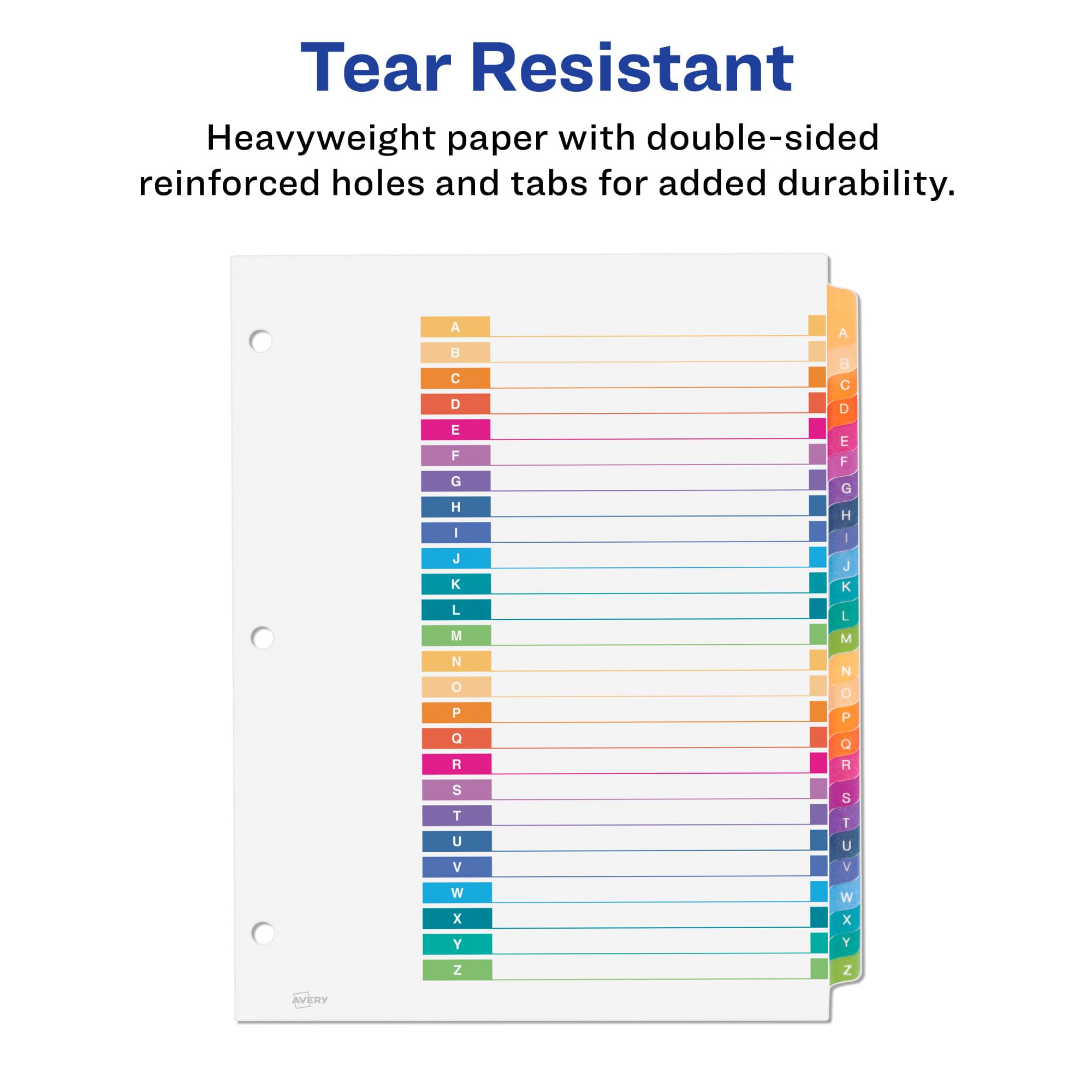 Avery A-Z Tab Dividers for 3 Ring Binders, Customizable Table of Contents, Multicolor Tabs, 1 Set (11125)