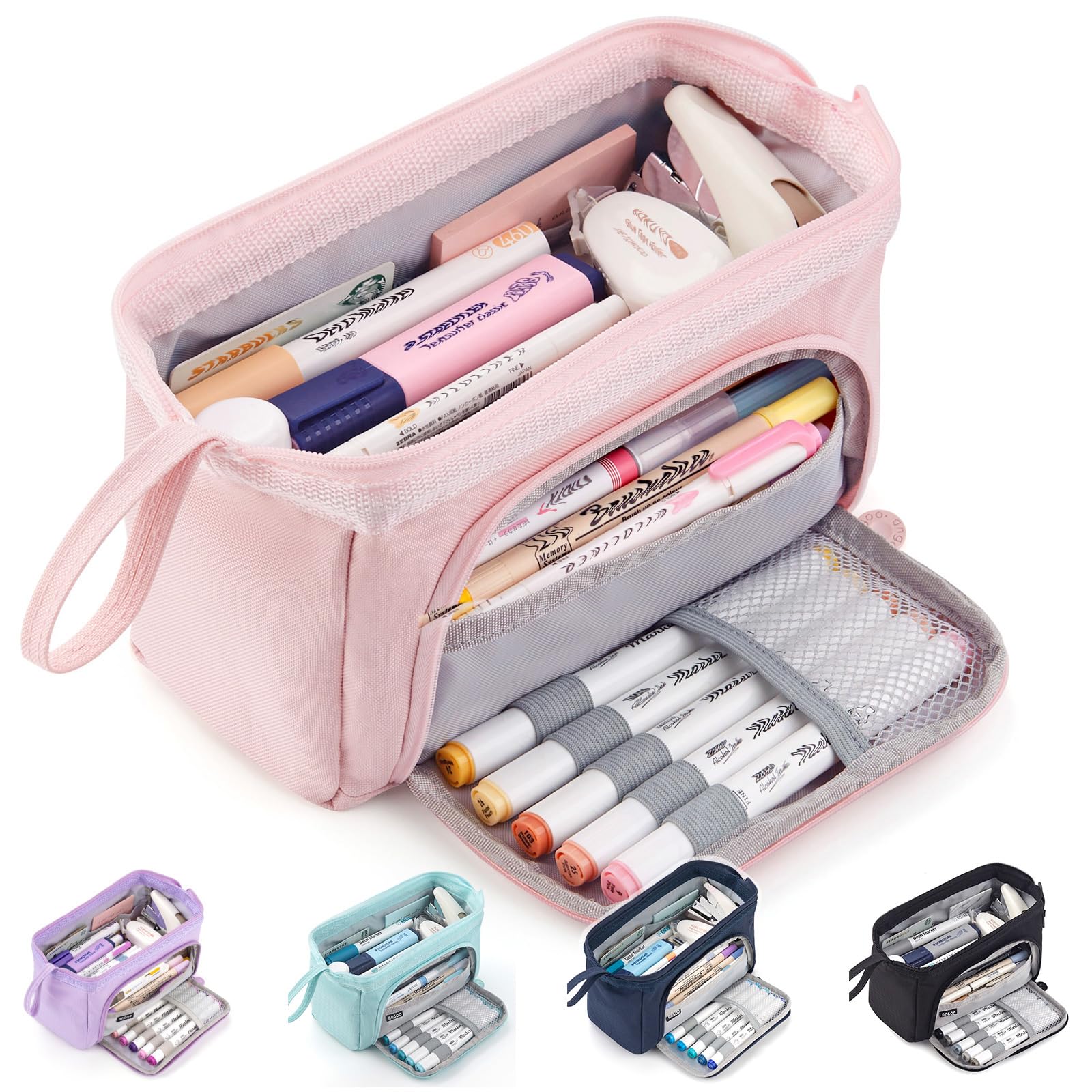 HVOMO Pencil Case Large Capacity Pencil Pouch Handheld Pen Bag Cosmetic Portable Gift for Office School Teen Girl Boy Men Women Adult (Pink)
