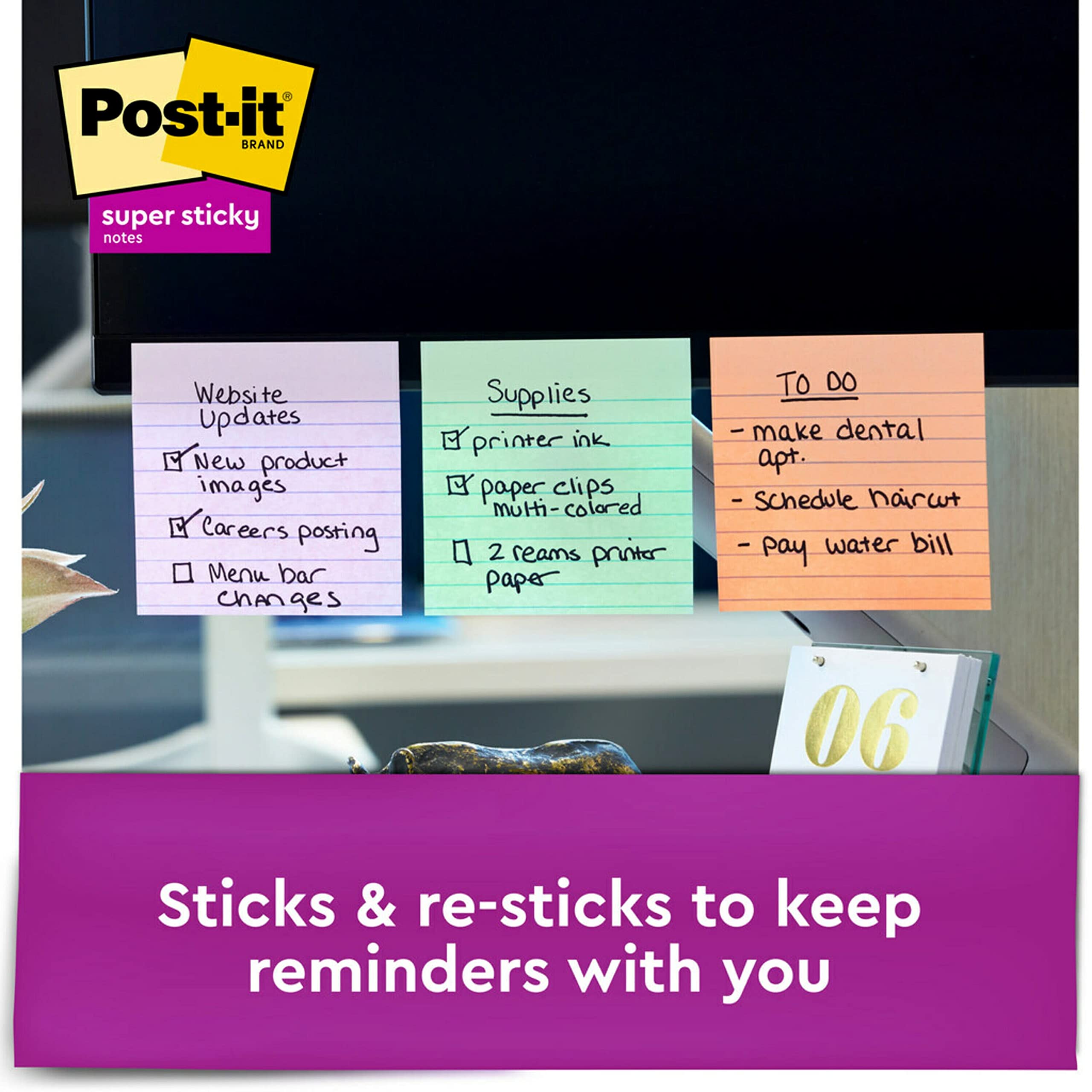 Post-it Super Sticky Recycled Notes, 4x4 in, 6 Pads, 2x the Sticking Power, Wanderlust Collection, Pastel Colors, 30% Recycled Paper (675-6SSNRP)