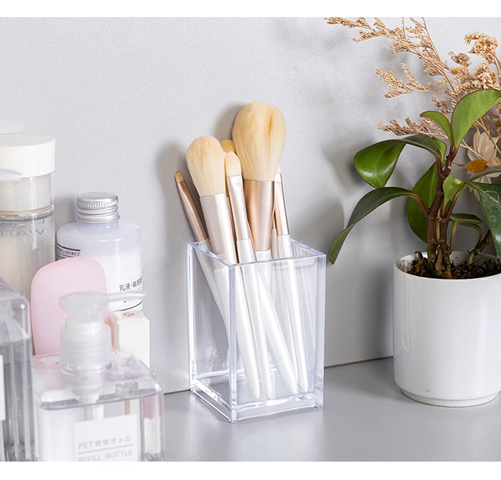 Clear Acrylic Pencil Pen Holder Cup, Clear Makeup Brush Holder, Acrylic Desk Accessories, Stationery Organizer for Office Desk Accessory