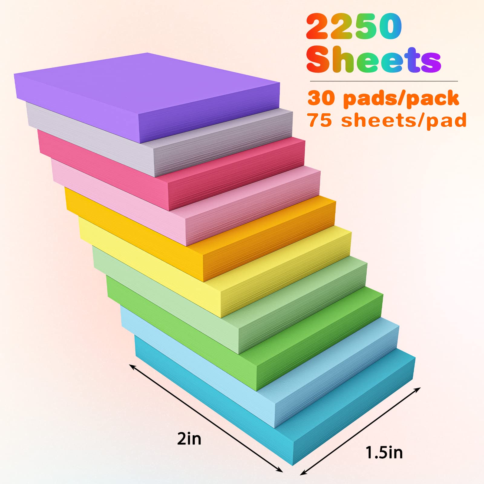 EOOUT Sticky Notes 1.5x2 Inches, 30 Pack Bright Colors Self-Stick Pads, 10 Colors Super Adhesive Bright Colors Memo Pads, 75 Sheets/Pad