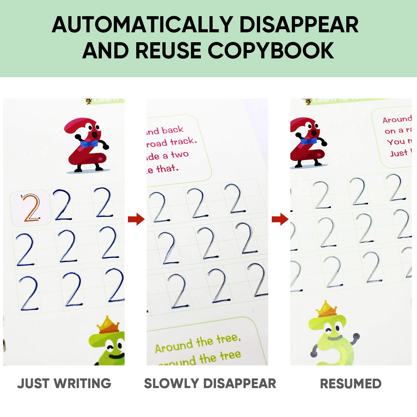 4 PCS Magic Practice Copybook for Kids, Handwriting English Reusable Magical Ink Practice Copy Books for Kids Preschools Tracing Book Letter Writing Book