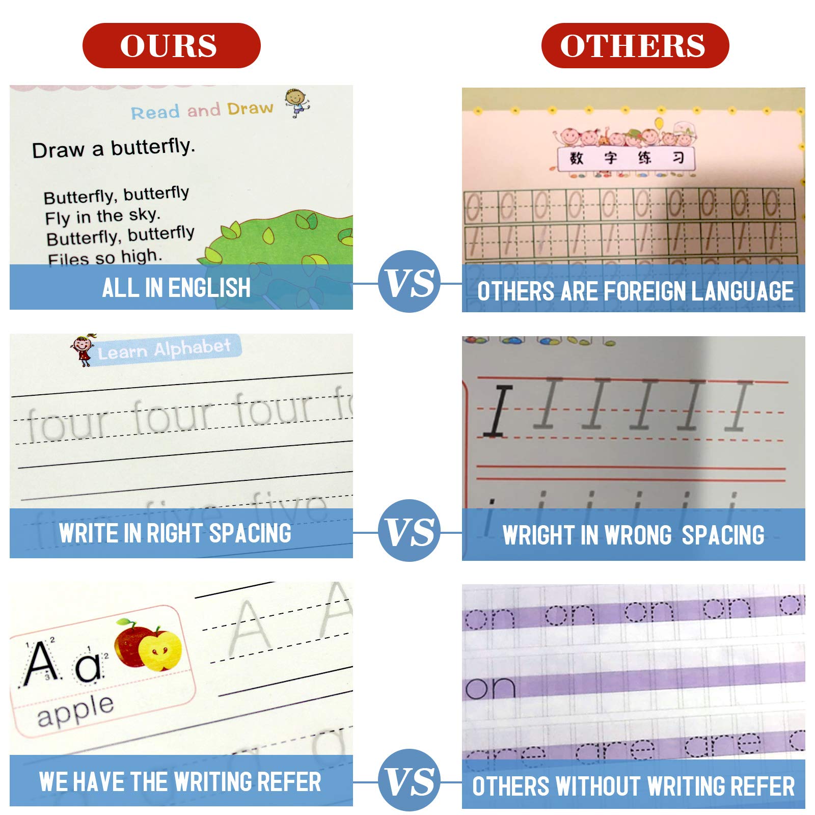 4 PCS Magic Practice Copybook for Kids, Handwriting English Reusable Magical Ink Practice Copy Books for Kids Preschools Tracing Book Letter Writing Book
