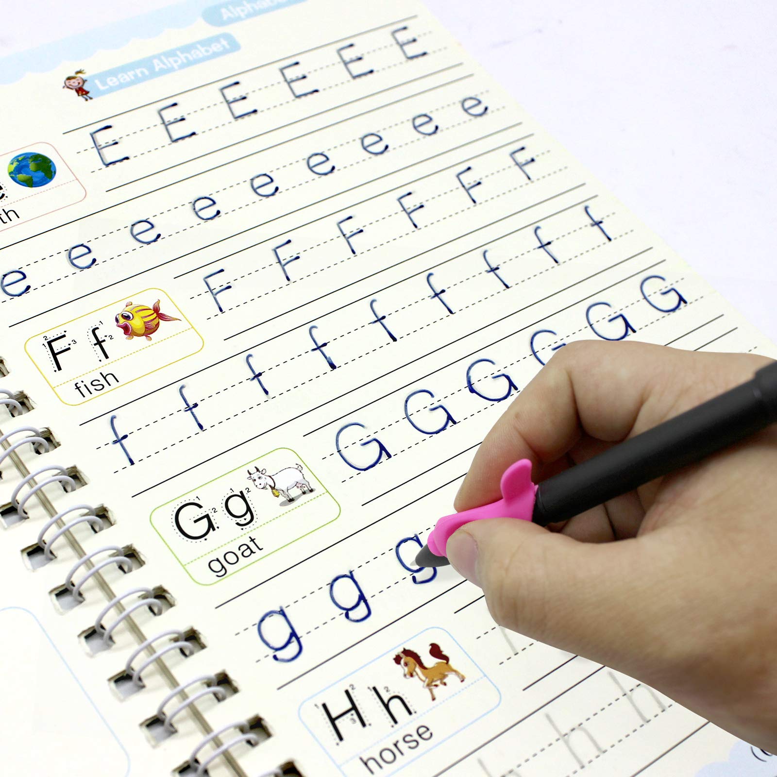 4 PCS Magic Practice Copybook for Kids, Handwriting English Reusable Magical Ink Practice Copy Books for Kids Preschools Tracing Book Letter Writing Book
