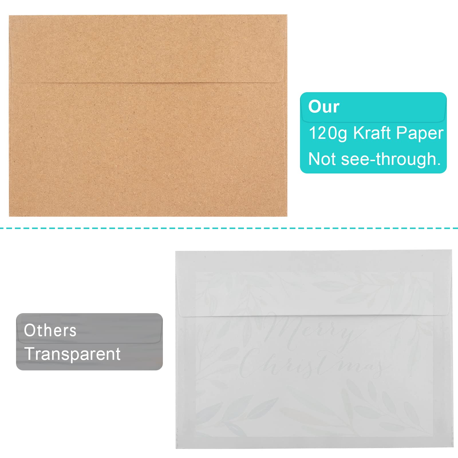 50 Pack Kraft Envelopes, 5x7 Envelopes for Invitations, A7 Invitation Envelopes, Brown Kraft Envelopes for Personalize Gift Cards, Wedding, Baby Shower, Birthday Party