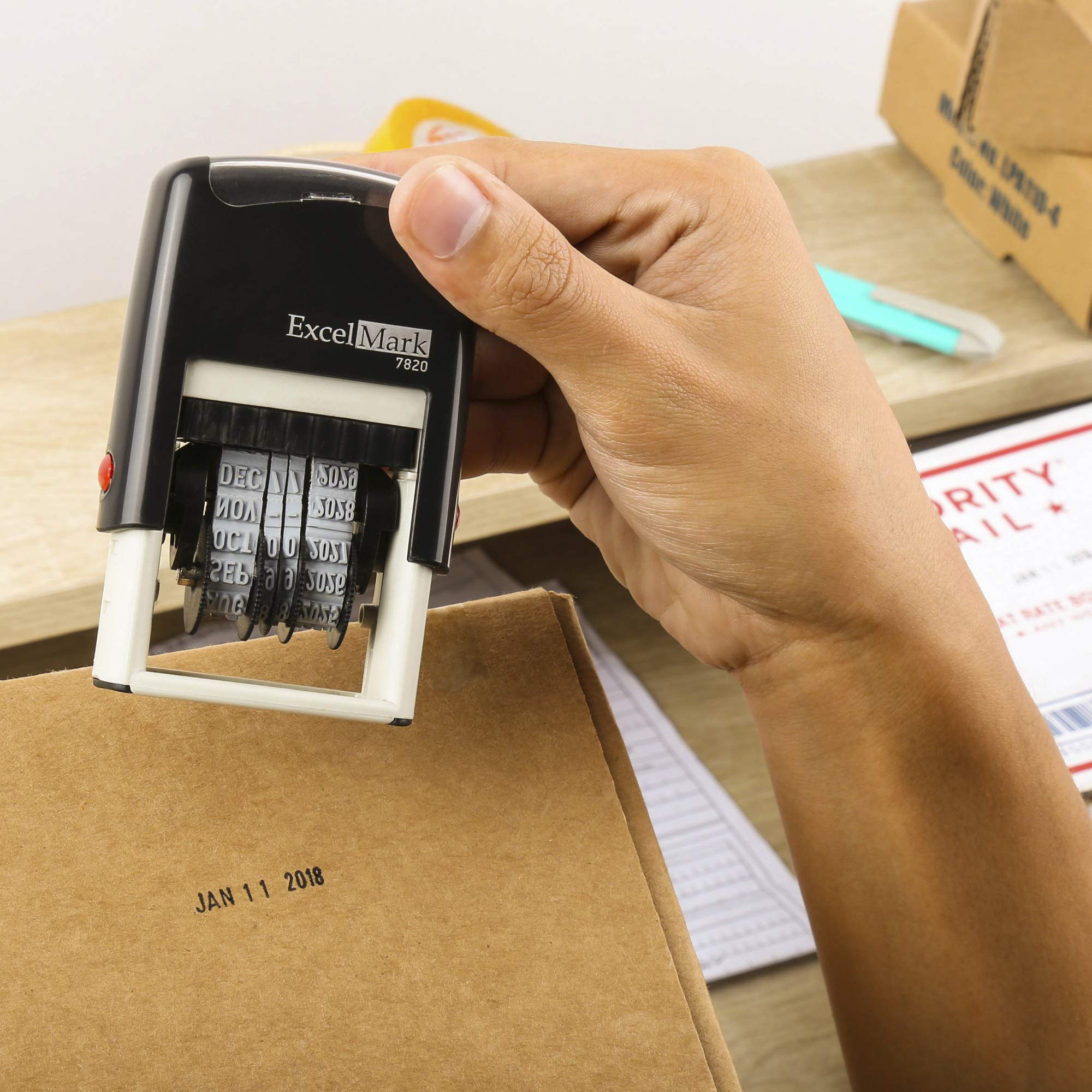 ExcelMark 7820 Self-Inking Rubber Date Stamp – Great for Shipping, Receiving, Expiration and Due Dates (Black Ink)