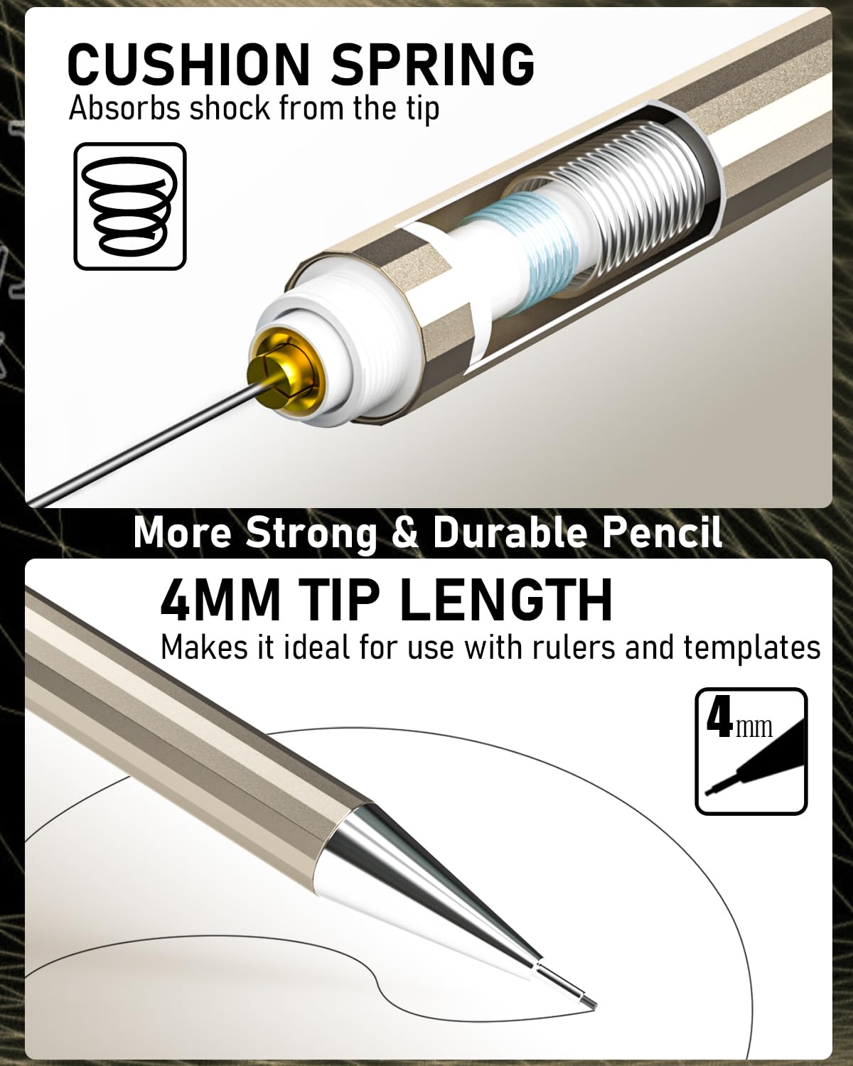 Nicpro 6 PCS Art Mechanical Pencils Set, Metal Artist Drafting Pencil 0.3 & 0.5 & 0.7 & 0.9 mm & 2 PCS 2mm Graphite Lead Holder(4B 2B HB 2H) For Writing Sketching Drawing With Lead Refills Eraser Case