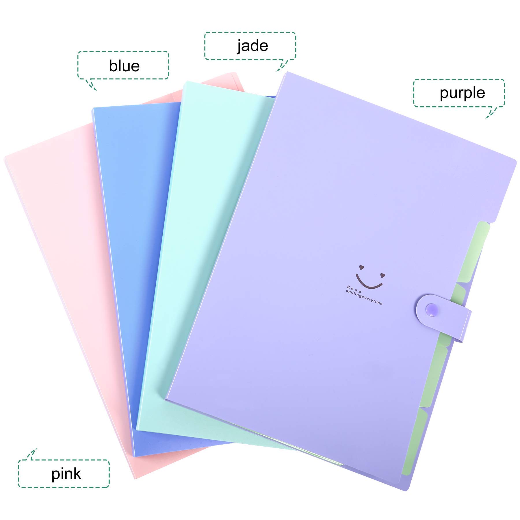 SKYDUE 4 Packs Expanding File Folder with 32 Labels,5 Pockets A4 Letter Size Accordion Folder Paper Organizer for School and Office
