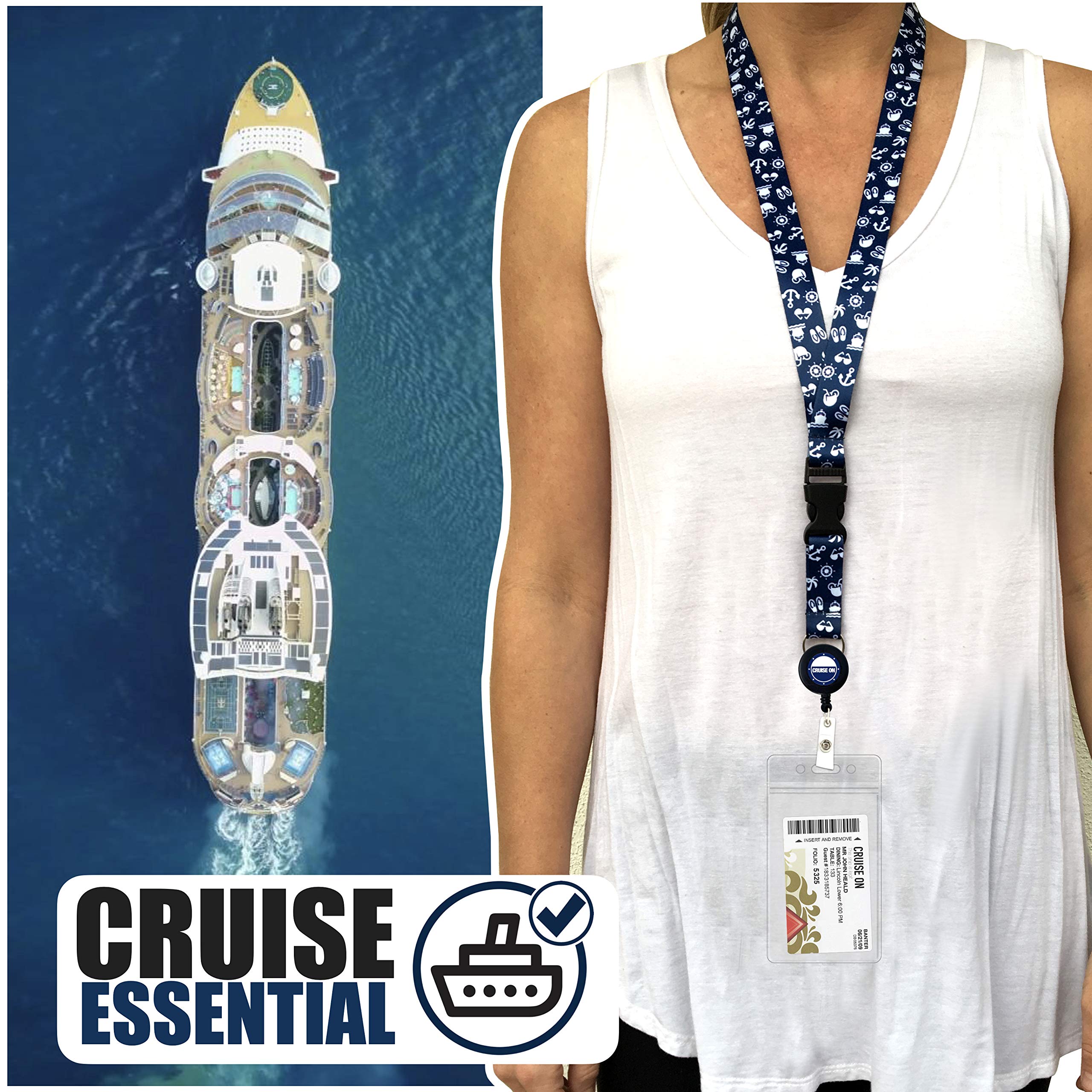 Cruise Lanyard for Ship Cards | 2 Pack Cruise Lanyards with ID Holder, Key Card Retractable Badge & Waterproof Ship Card Holders