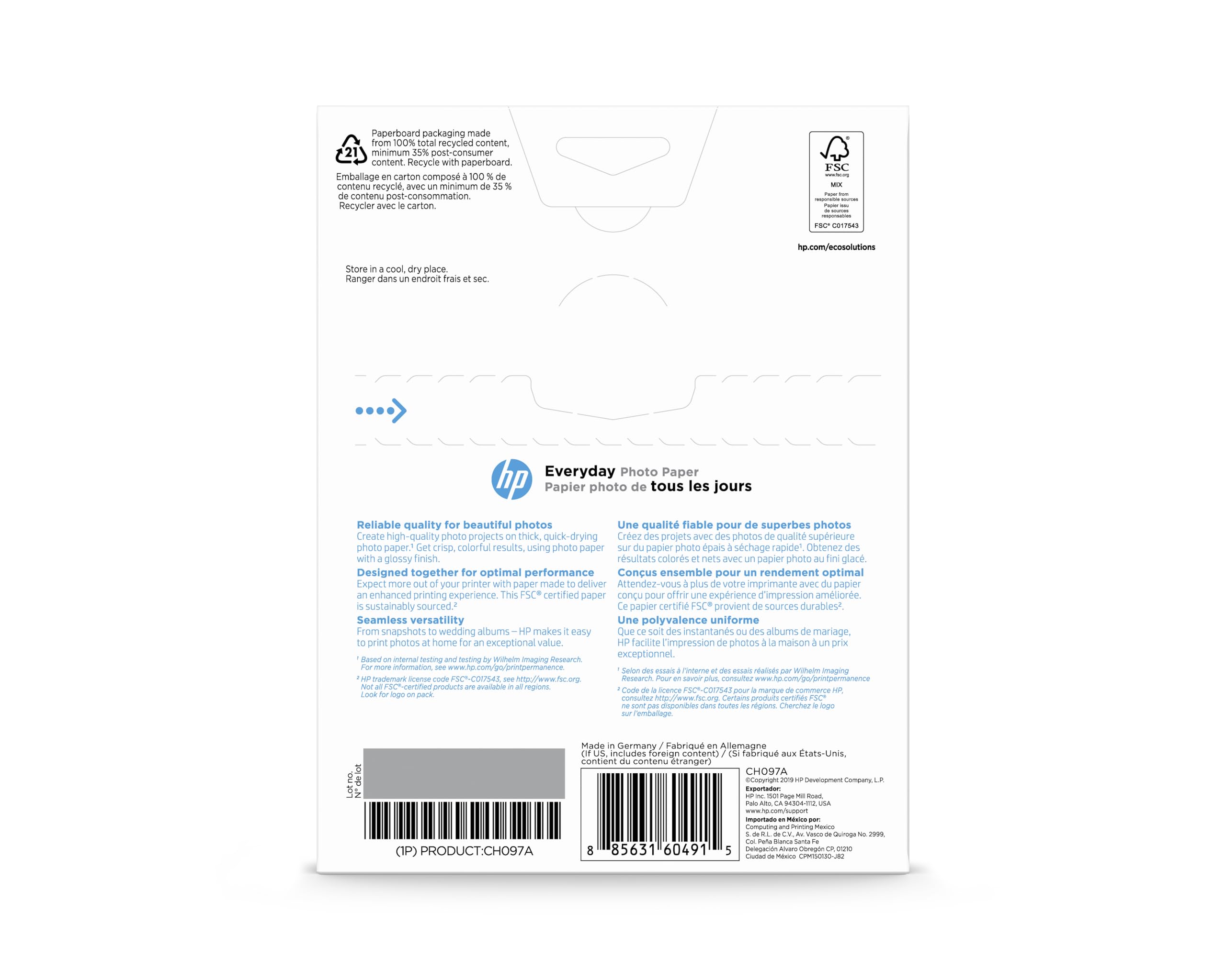HP Everyday Photo Paper, Glossy, 5x7 in, 60 sheets (CH097A)