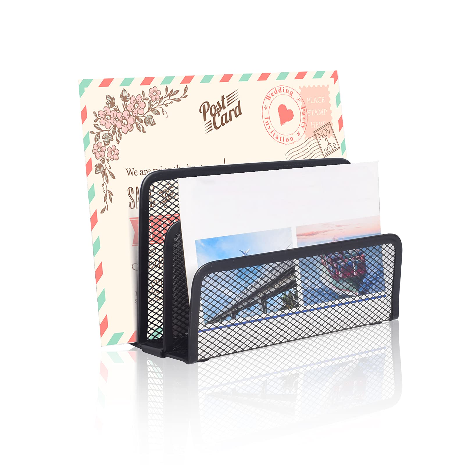 Desk Mail Organizer wishacc Small File Holders Letter Organizer Metal Mesh Document/Filing/Folders/Paper Organizer for Desktop