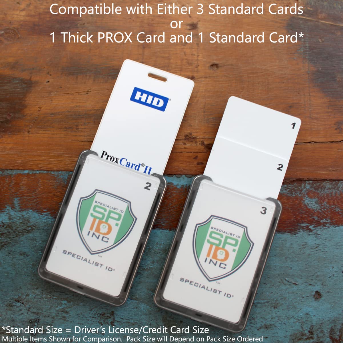 Specialist ID Vertical Top Load Three Card Badge Holder - Hard Plastic with Heavy Duty Breakaway Lanyard w Quick Release Metal Clip & Key Ring (One Holder / 3 Cards Inside) (Black)