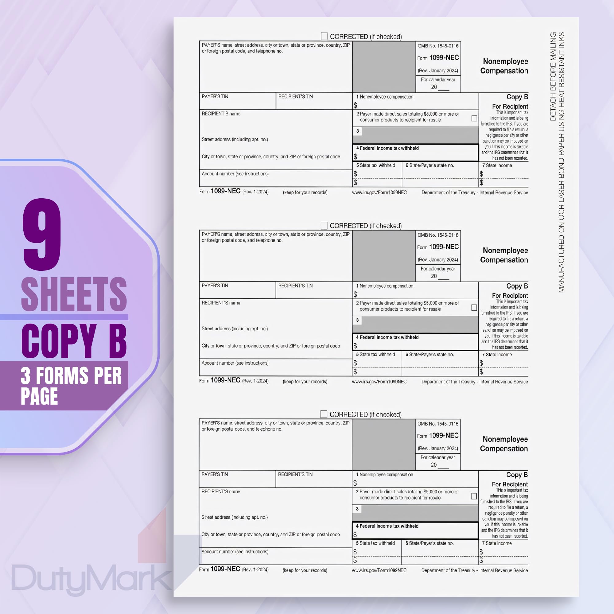 1099 NEC Tax Forms 2022, and 25 Security Envelopes, 25 4 Part Laser Tax Forms Kit, Great for QuickBooks and Accounting Software, 2022 1099 NEC, 25 Pack