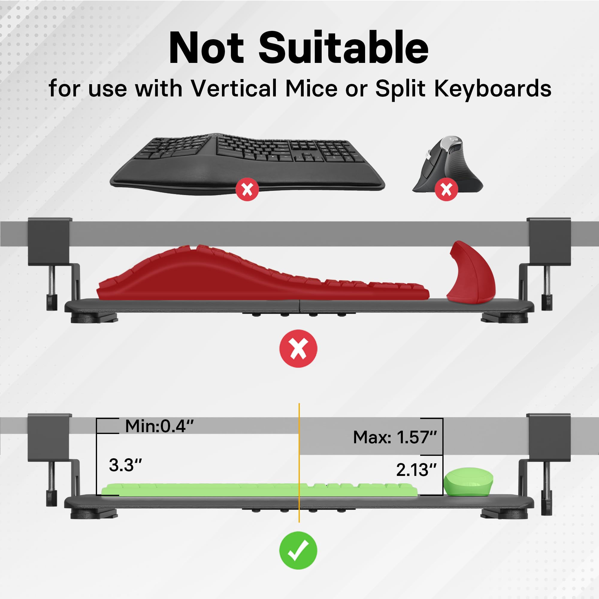 BONTEC Keyboard Tray Under Desk, Pull Out Keyboard & Mouse Tray with C Clamp, 25.6“(30” Including Clamps) x 11.8“ Steady Slide-Out Computer Drawer for Typing, Perfect for Home or Office