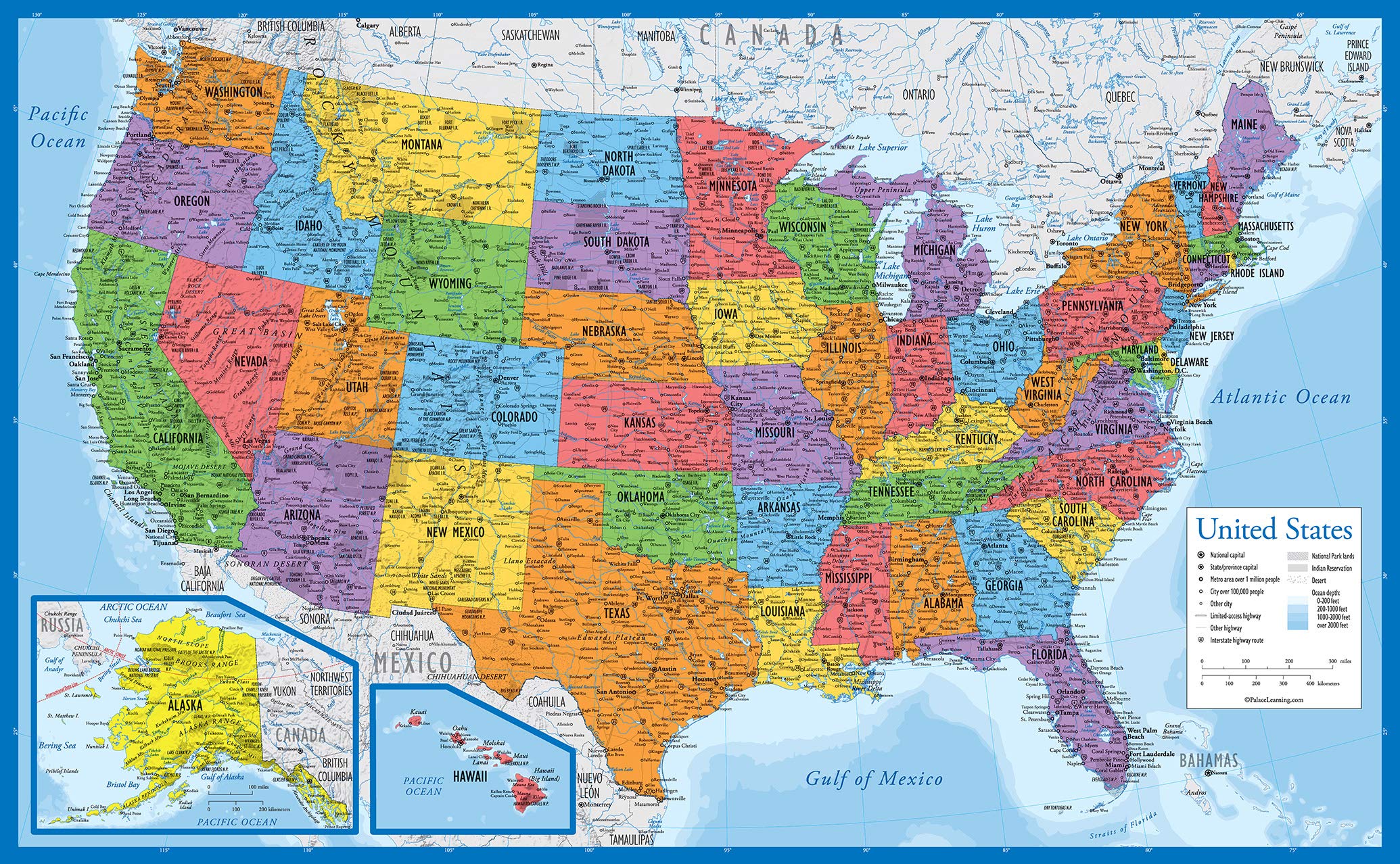 2 Pack - Laminated World Map Poster & USA Map Set - Equal Earth world map design shows continents at true relative size - US Map 18” x 29”
