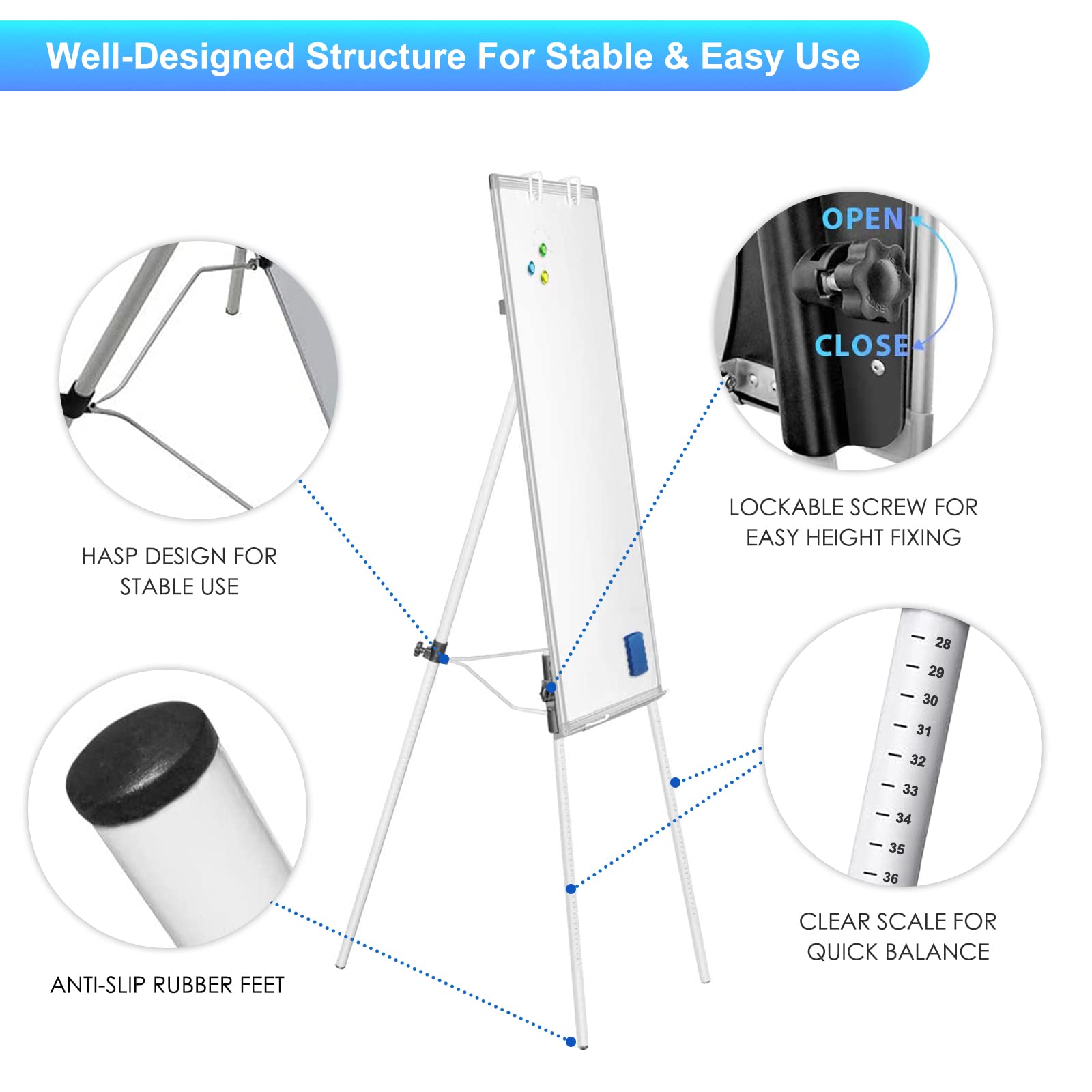 Easel Whiteboard - Magnetic Portable Dry Erase Easel Board 36 x 24 Tripod Whiteboard Height Adjustable, 3' x 2' Flipchart Easel Stand White Board for Office or Teaching at Home & Classroom