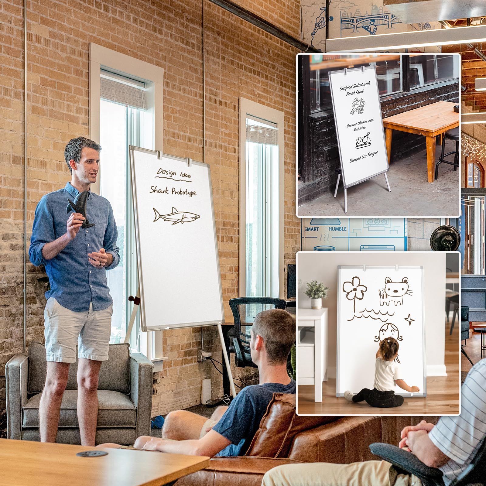 Easel Whiteboard - Magnetic Portable Dry Erase Easel Board 36 x 24 Tripod Whiteboard Height Adjustable, 3' x 2' Flipchart Easel Stand White Board for Office or Teaching at Home & Classroom