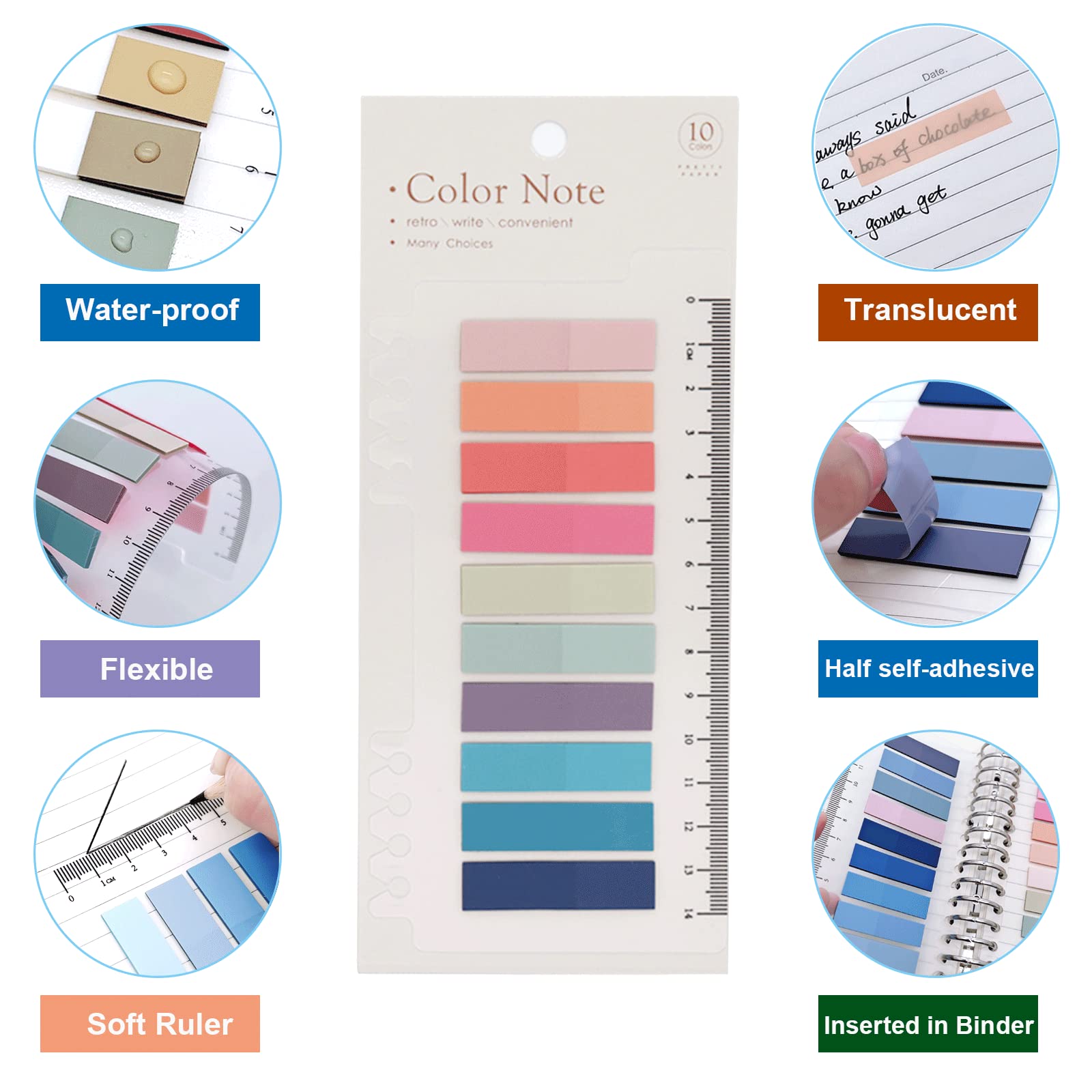 2400 Pcs Morandi Sticky Tabs, 12 Sheets Sticky Index Tabs, Book Tabs, Page Markers, Colorful Book Annotating Tabs, Page Tabs, Sticky Flags, Transparent Sticky Note Tabs, File Index Tabs with Ruler