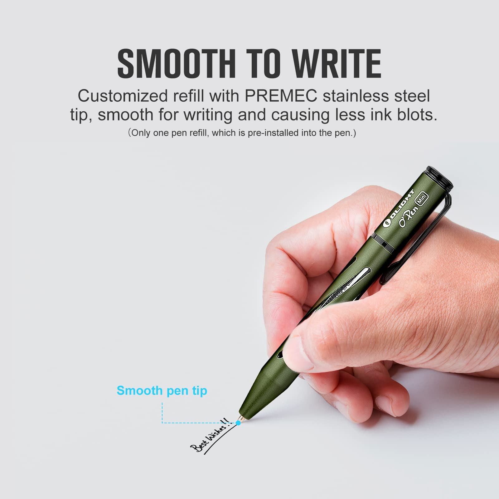 OLIGHT Open Mini Ballpoint Pen, Replaceable EDC Black Ink Pens By Bolt Action for Office, Working, Writing, Construction Work, Special Gifts and etc (OD Green)