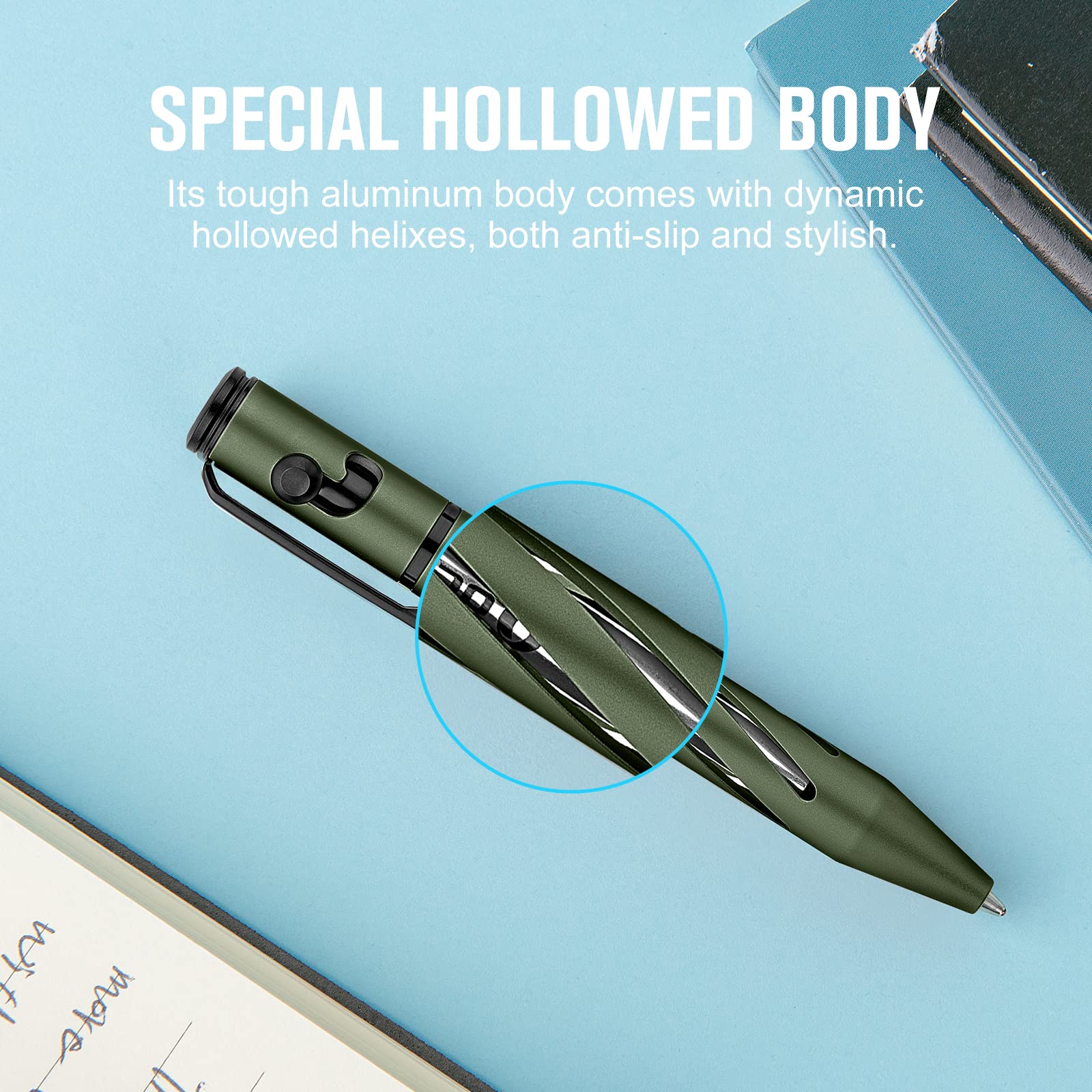 OLIGHT Open Mini Ballpoint Pen, Replaceable EDC Black Ink Pens By Bolt Action for Office, Working, Writing, Construction Work, Special Gifts and etc (OD Green)
