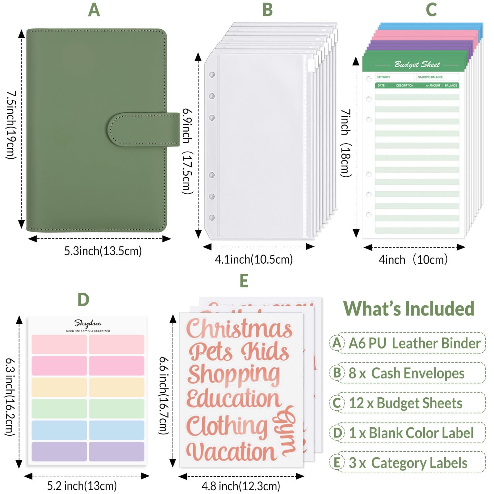 SKYDUE Budget Binder with 8pcs Zipper Envelopes,Money Organizer for Cash with 12pcs Expense Budget Sheets & 24 Rose Gold Sticky Labels,Budget Organizer for Cash