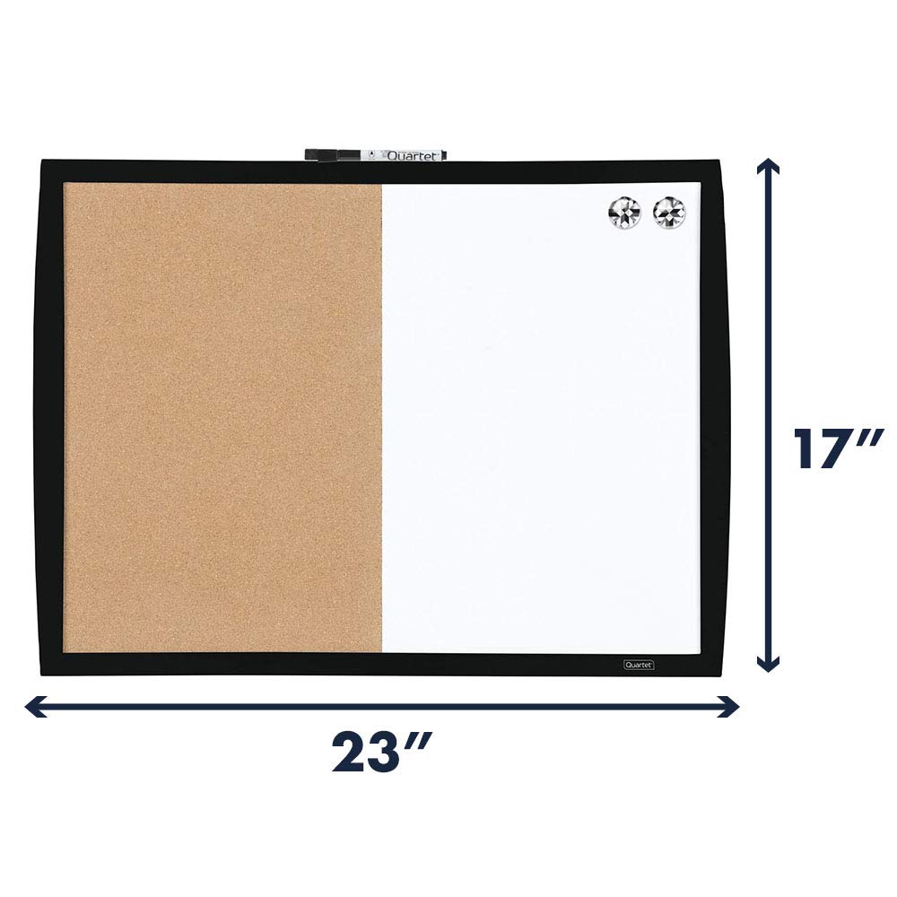 Quartet Combination Magnetic Whiteboard & Corkboard, 17" x 23", Combo White Board & Cork Board, Curved Frame, Perfect for Office & Home Decor, Home School Message Board, Black (41723-BK)