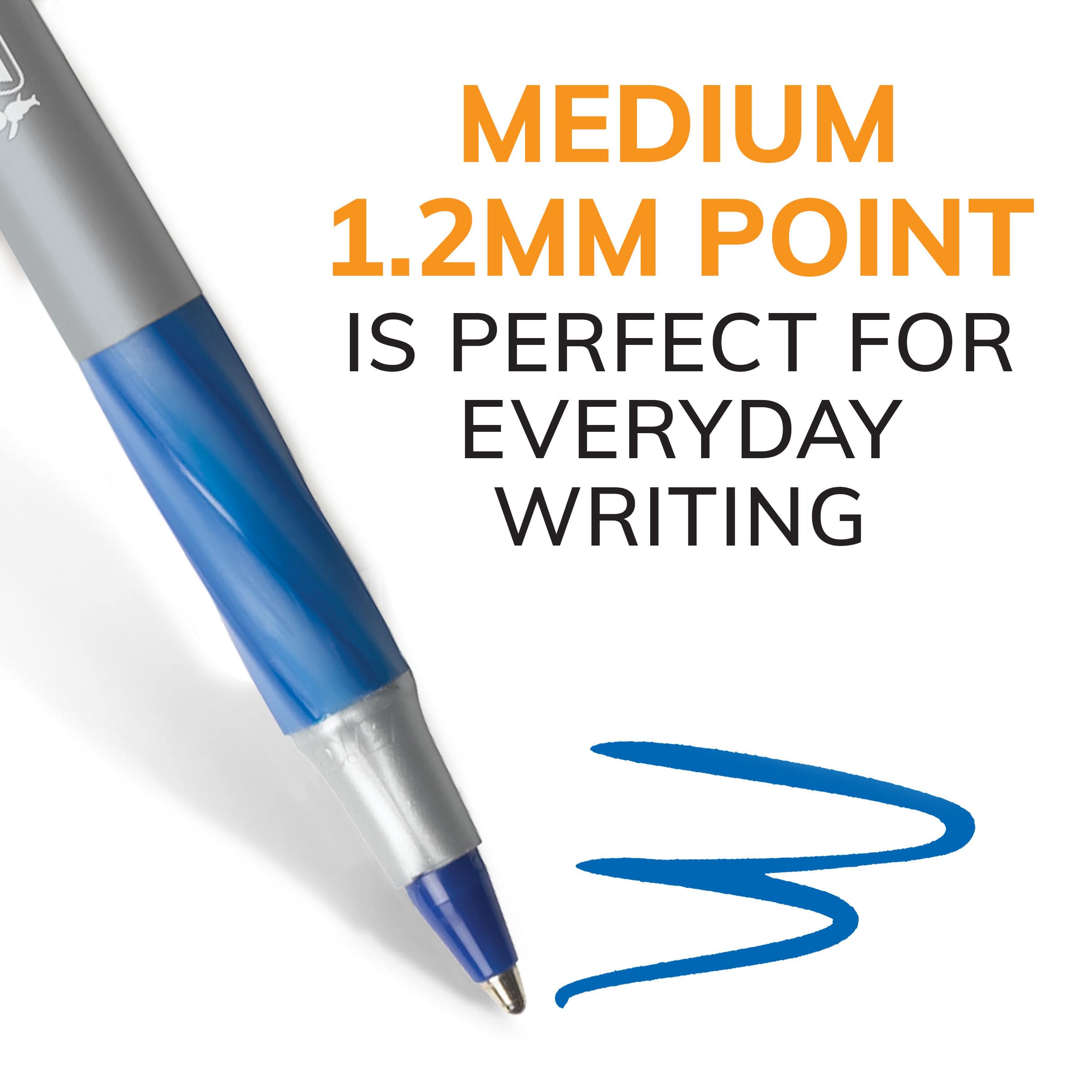 BIC Round Stic Grip Xtra Comfort Ballpoint Pen, Medium Point (1.2mm), Blue, 12-Count