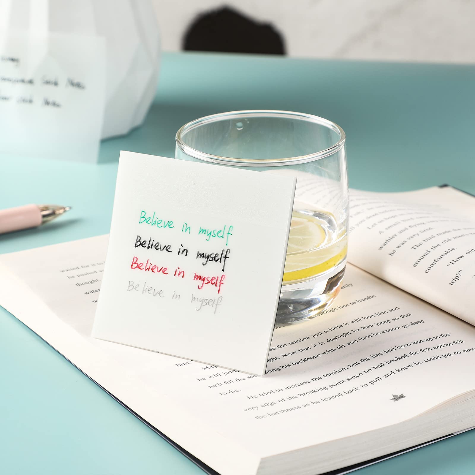 Jiemay 600 Pcs Transparent Sticky Notes Pad, Clear Sticky Notes for Books Message Reminder, Waterproof self-Adhesive Translucent Sticky Notes, 12 Packs (3"x3")
