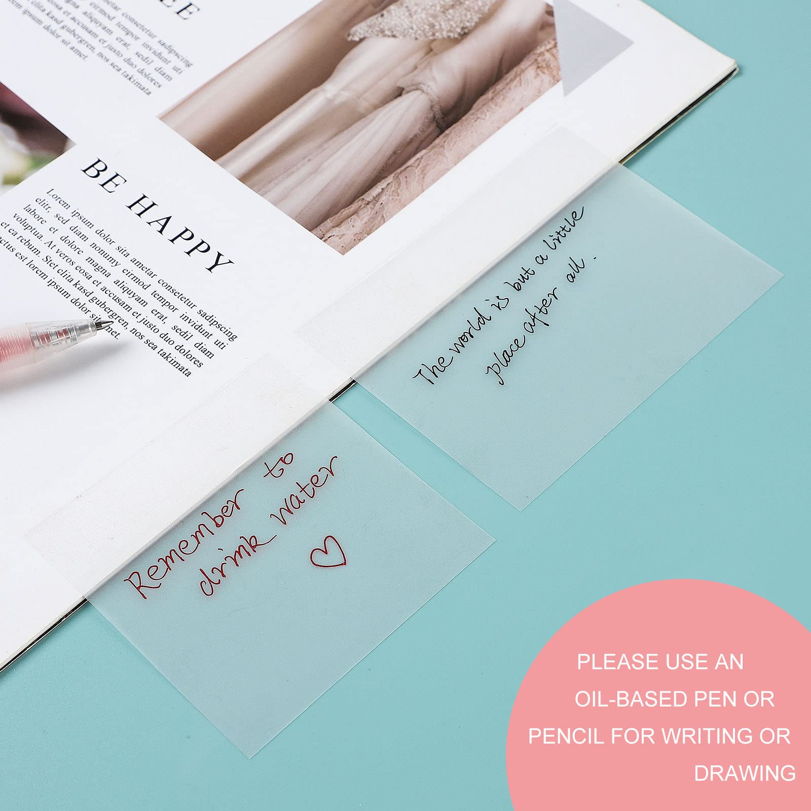 Jiemay 600 Pcs Transparent Sticky Notes Pad, Clear Sticky Notes for Books Message Reminder, Waterproof self-Adhesive Translucent Sticky Notes, 12 Packs (3"x3")