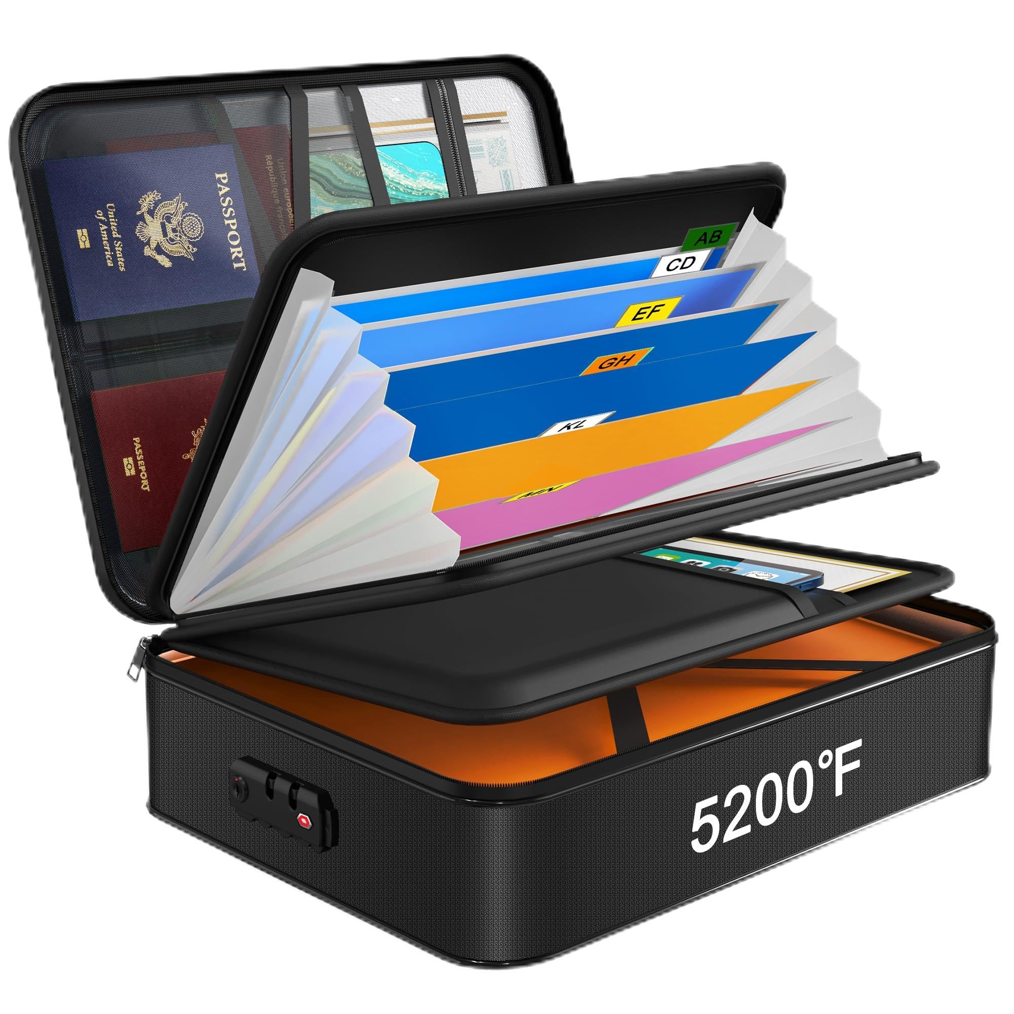 Noiposi Document Organizer with Lock ,15.0"x11.0"x4.3" Waterproof and Fireproof Document Box ,Portable Home Travel Safe Storage Box for Important Documents ,File and Birth Certificate