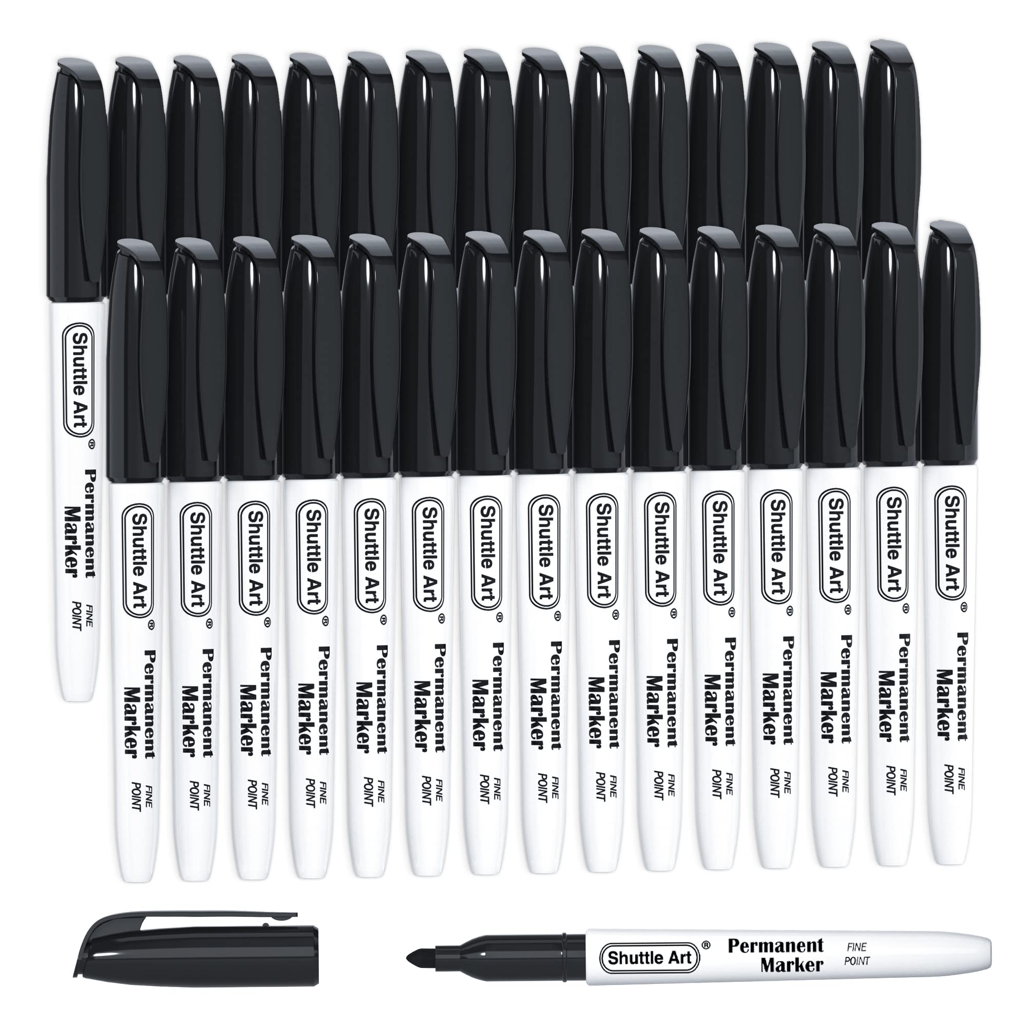 Permanent Markers,Shuttle Art 30 Pack Black Permanent Marker set,Fine Point, Works on Plastic,Wood,Stone,Metal and Glass for Doodling, Marking