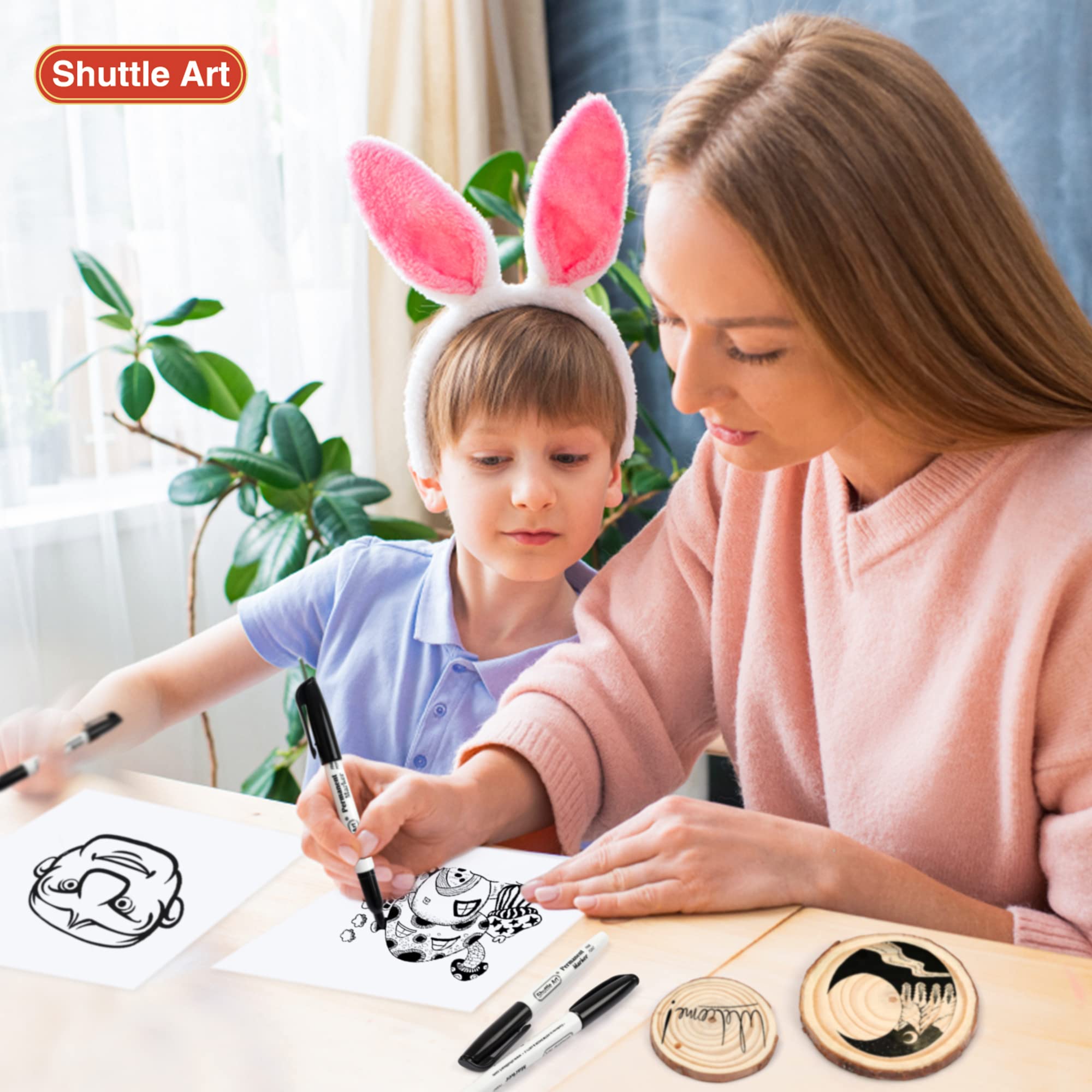 Permanent Markers,Shuttle Art 30 Pack Black Permanent Marker set,Fine Point, Works on Plastic,Wood,Stone,Metal and Glass for Doodling, Marking