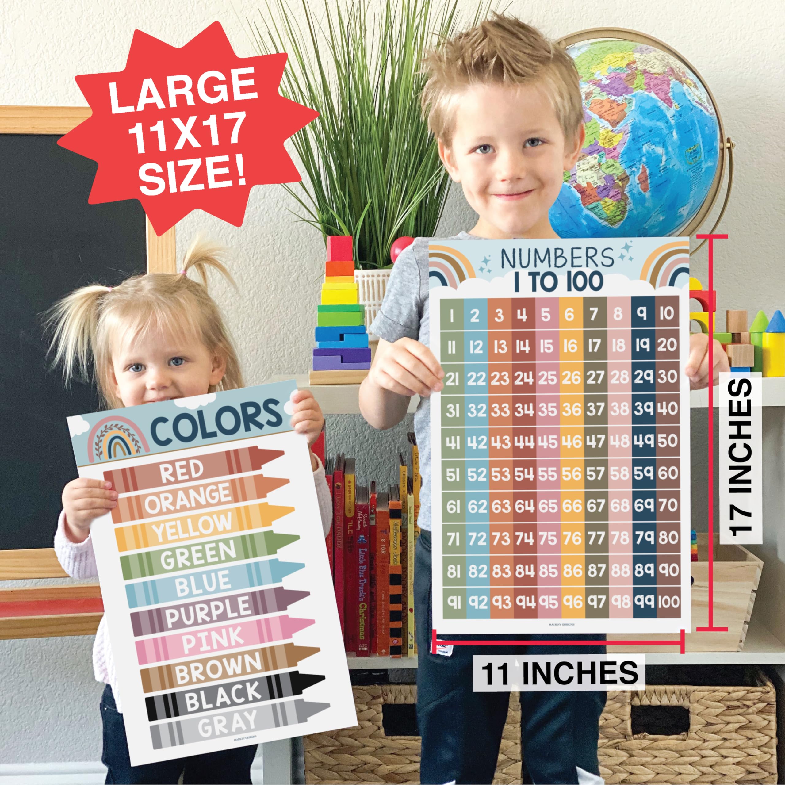 16 Boho Kids Educational Posters For Toddlers - Teacher Posters For Classroom Posters Elementary, Pre K Learning Posters For Toddlers 1-3, Kindergarten Homeschool Supplies, Alphabet Poster For Toddler