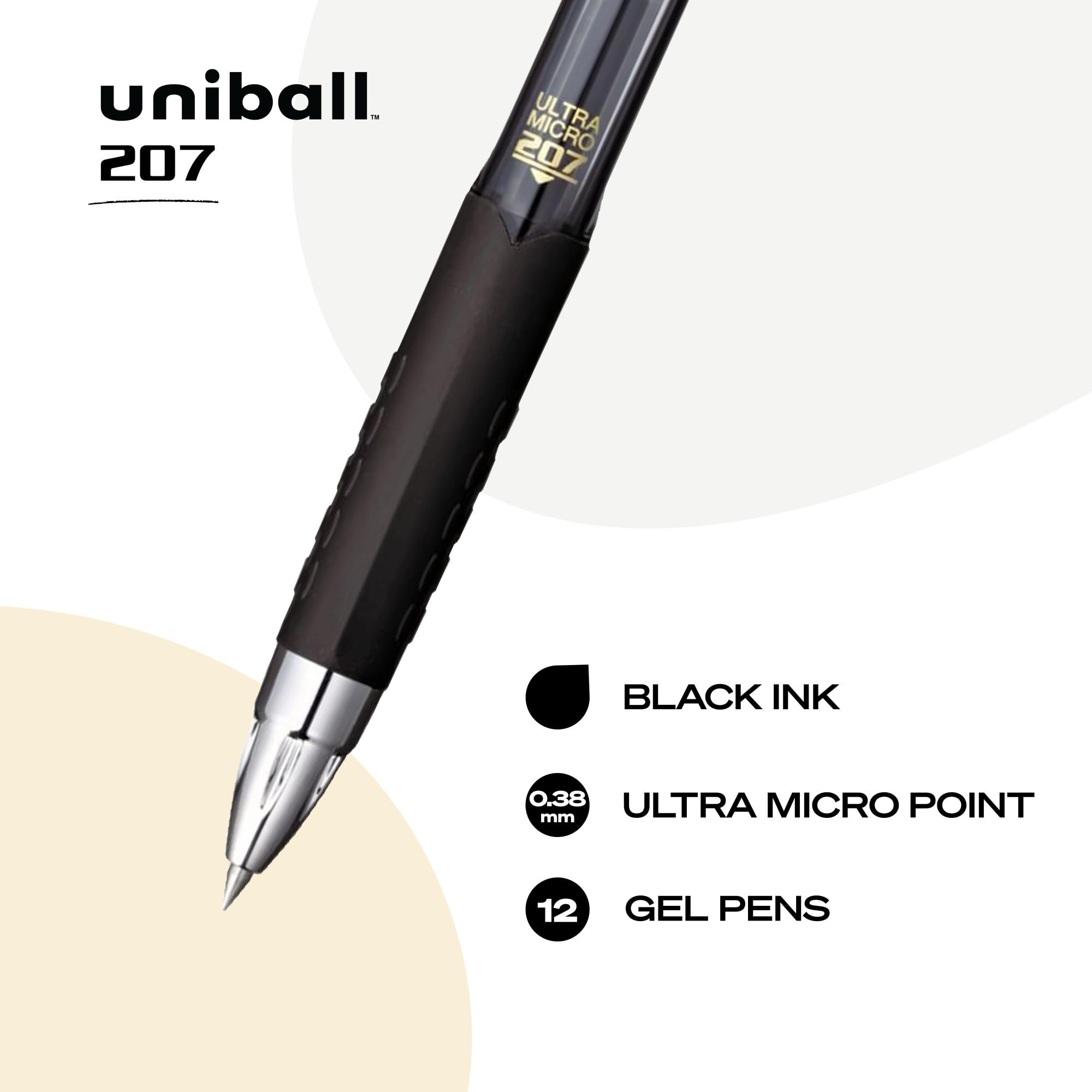 Black Retractable Gel Pens 12 Pack with Micro Points, Uni-Ball 207 Signo Click Pens are Fraud Proof and the Best Office Pens, Nursing Pens, Business Pens, School Pens, and Bible Pens