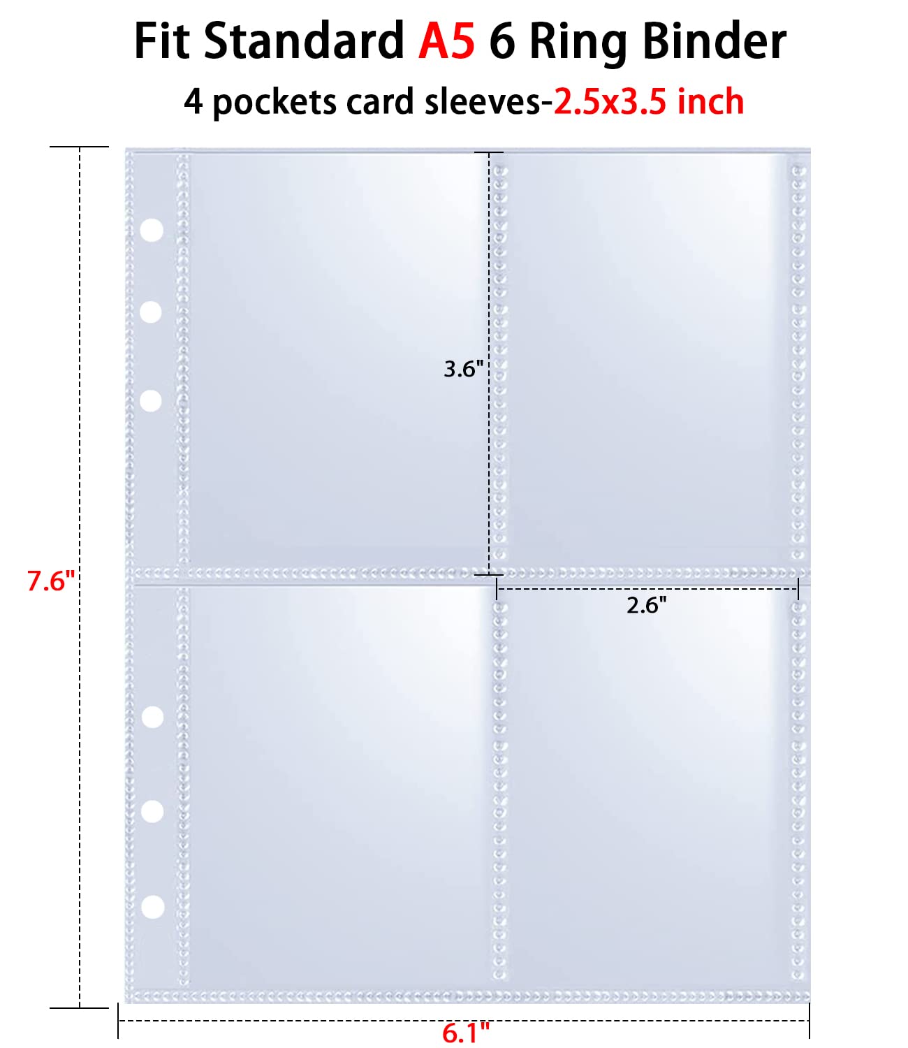 40 Pack 320 Pockets 2.5x3.5 Inch Trading Card Sleeves,Double-Sided 4 Pocket Page Protector,Ultra-Clear Kpop Photocard Sheets for A5 6 Ring Binder,Card Sleeve Pages for Game Cards,Baseball Card