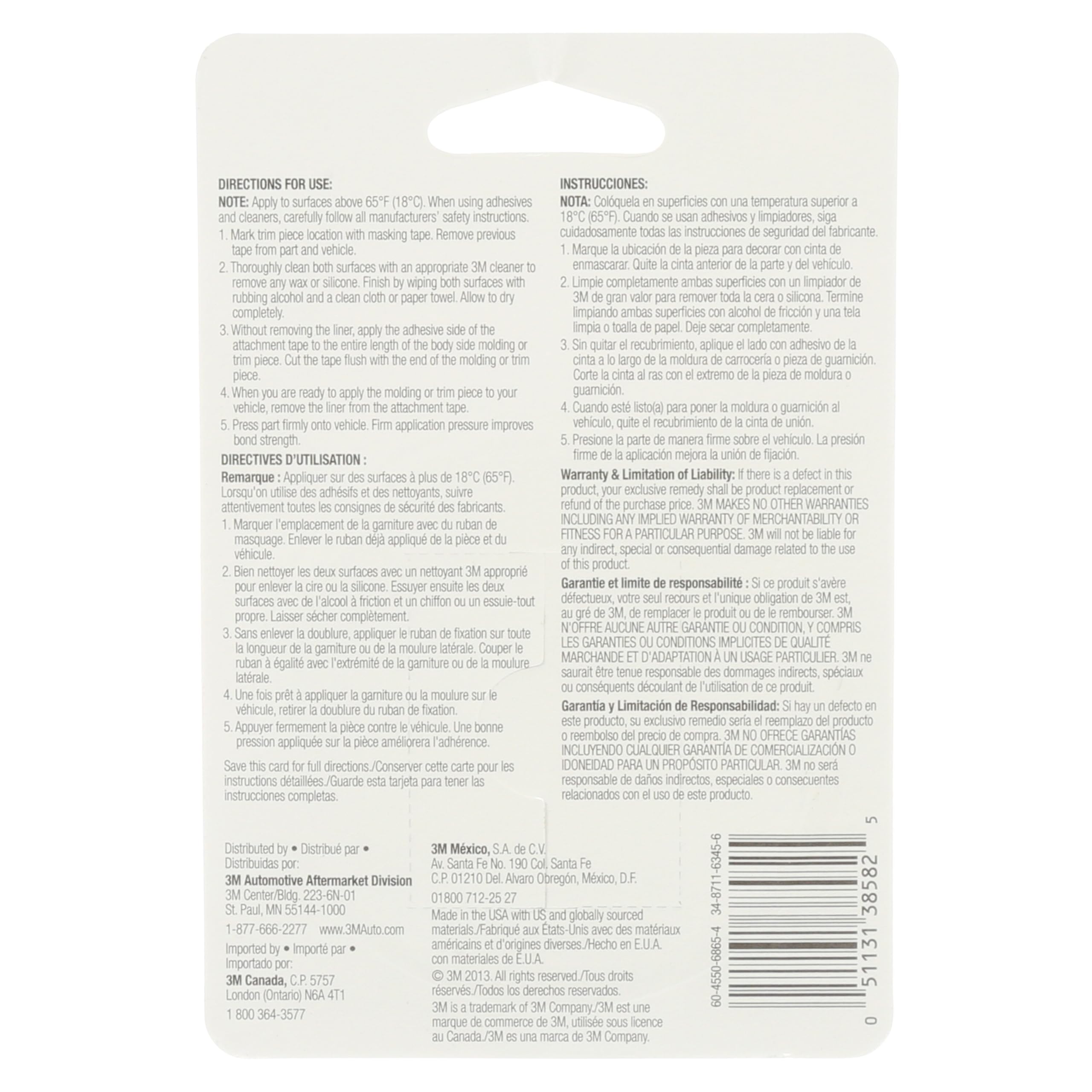 3M Auto Exterior Attachment Tape, 38582, 1/4 in x 5 ft