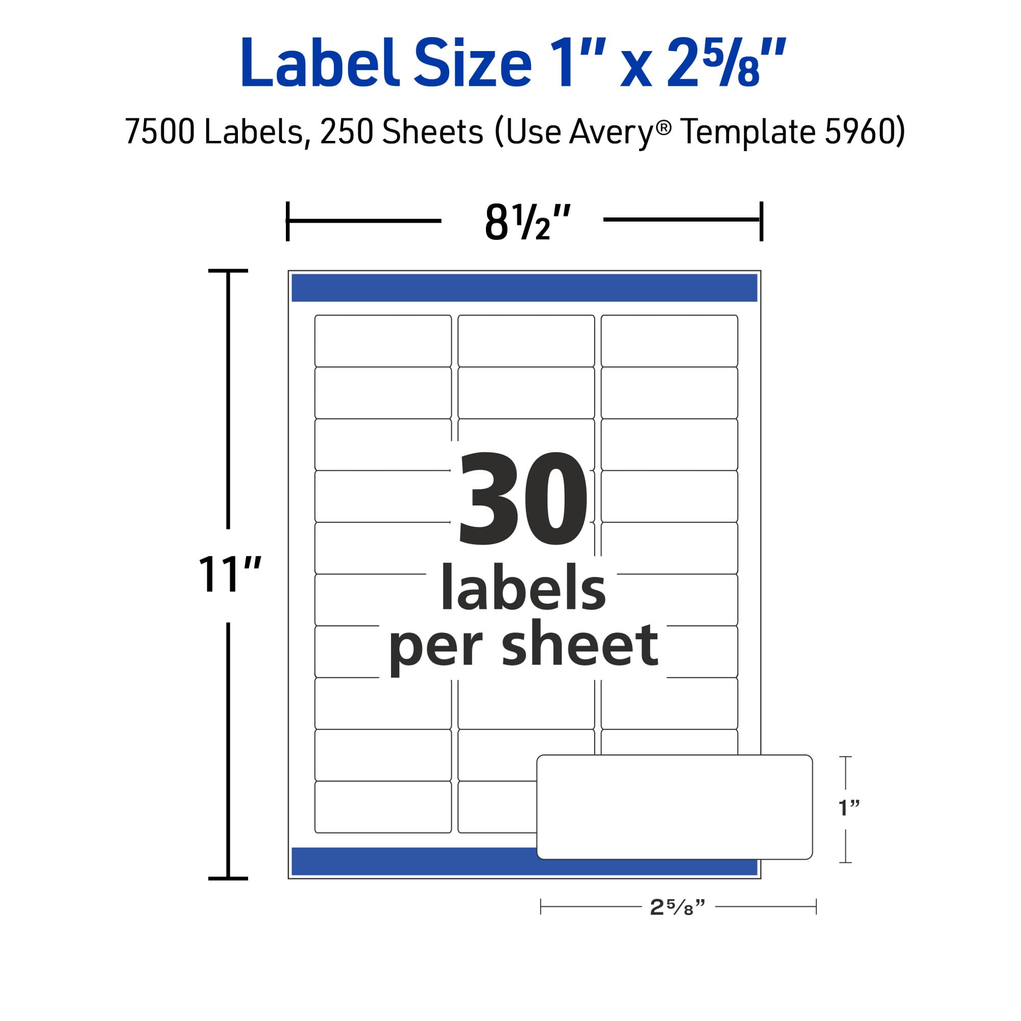 Avery Address Labels with Sure Feed for Laser Printers, 1" x 2-5/8", 7,500 Labels (5960),White