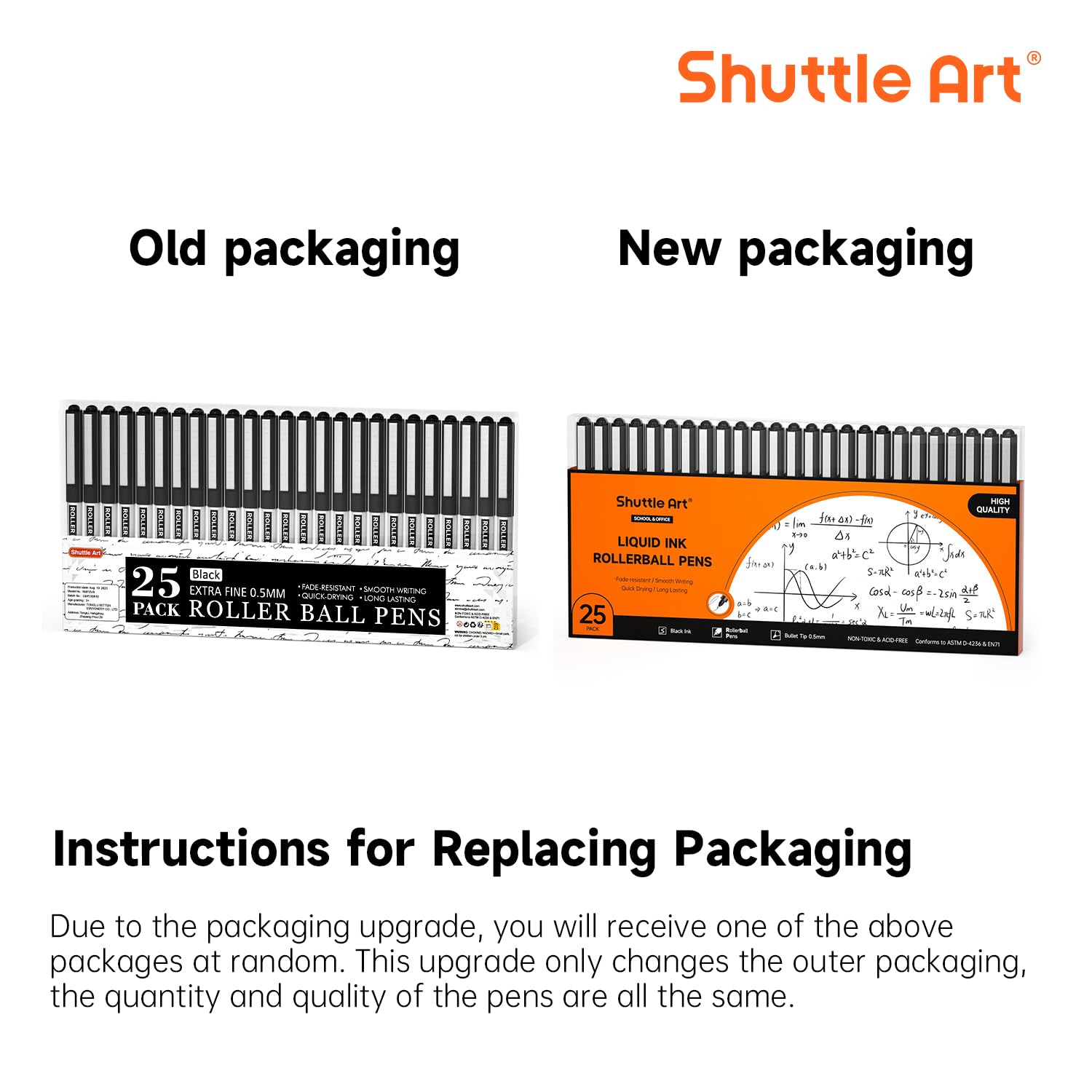 Shuttle Art RollerBall Pens, 25 Pack Black Fine Point Roller Ball Pens, 0.5mm Liquid Ink Pens for Writing Journaling Taking Notes School Office