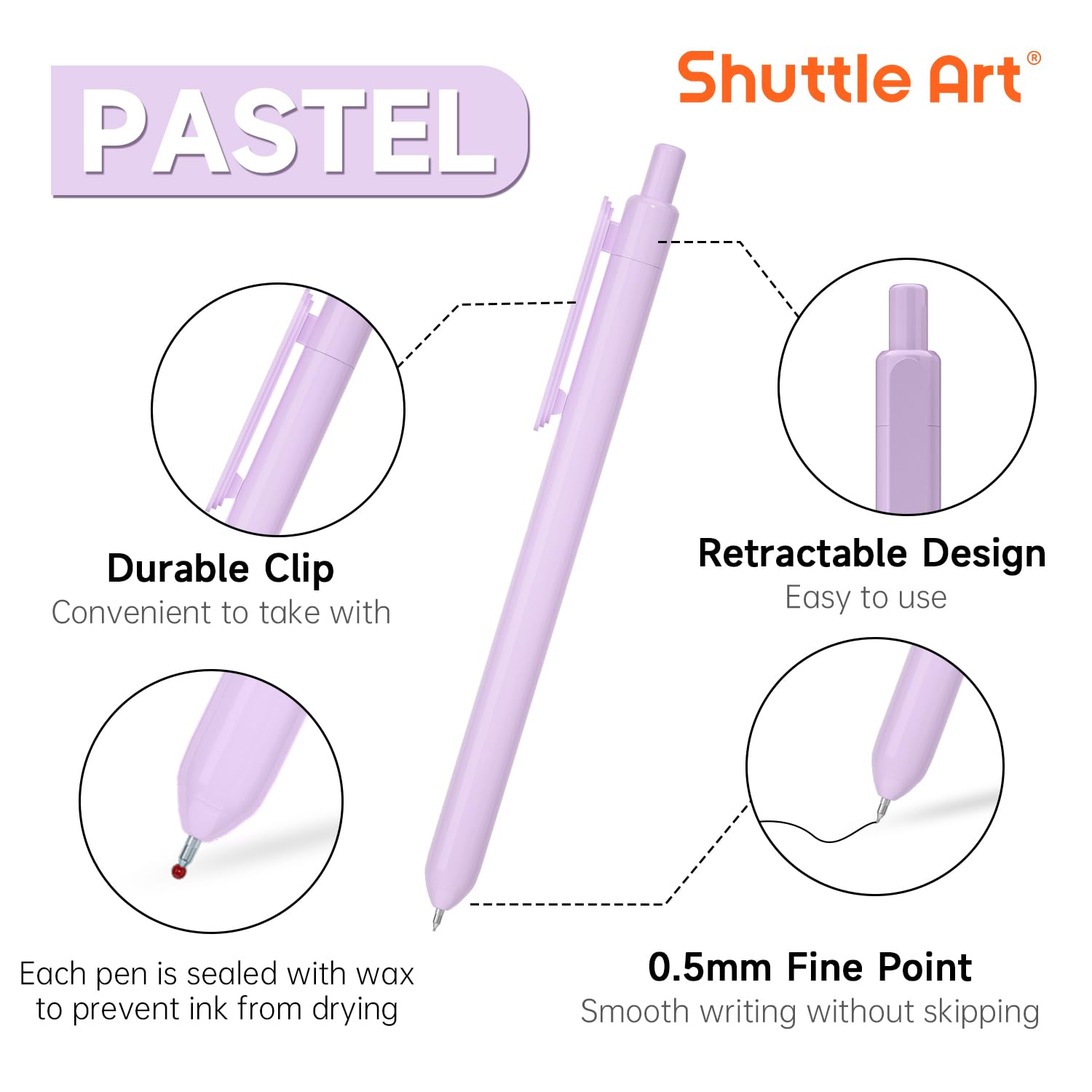 Retractable Pastel Gel Ink Pens, Shuttle Art 11 Pack Black Ink Pens, Cute Pens 0.5mm Fine Point for Writing Journaling Taking Notes School Office Home