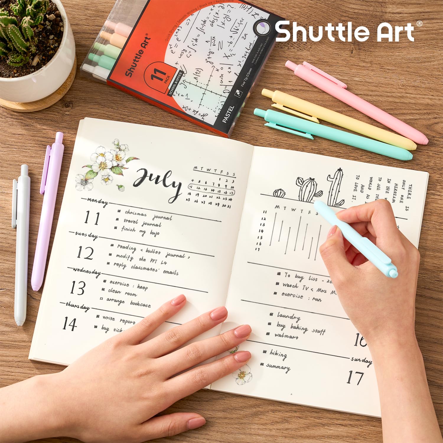 Retractable Pastel Gel Ink Pens, Shuttle Art 11 Pack Black Ink Pens, Cute Pens 0.5mm Fine Point for Writing Journaling Taking Notes School Office Home