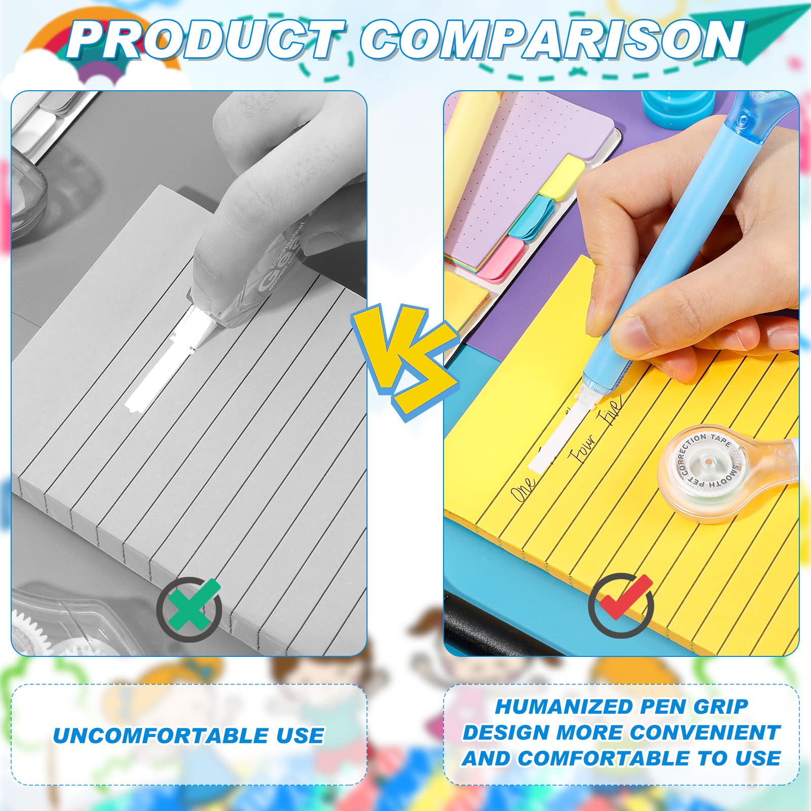 Gersoniel 10 Pack Correction Tape Pen Correctional Tape Ink Corrector Tape Correction Tape Eraser for School Office Supplies, 0.2 x 236 Inch