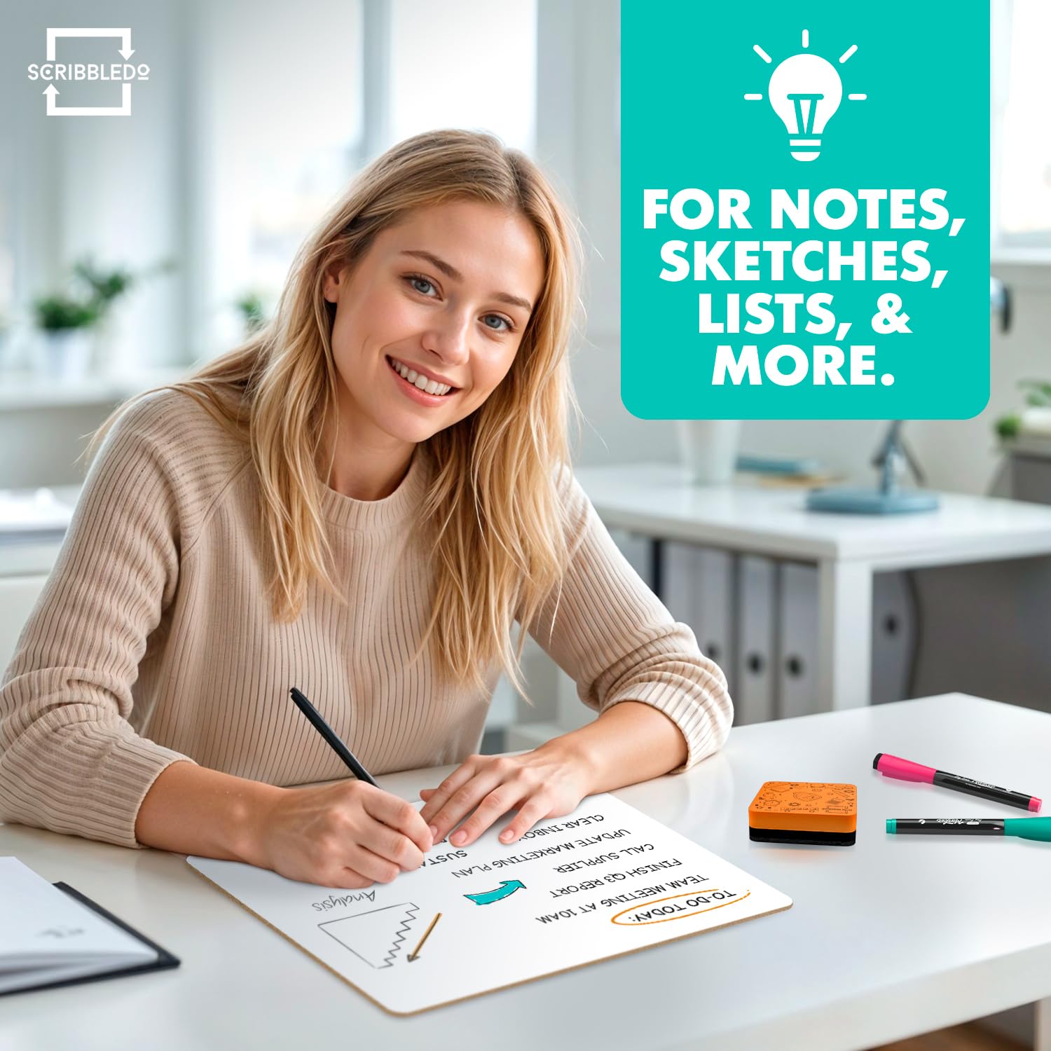 Scribbledo Small White Board Dry Erase Mini Whiteboard 9x12 Inch Small Dry Erase Board Marker Board Dry Erase Lapboards Handheld Personal White Boards for Students Small Whiteboard Office Kitchen