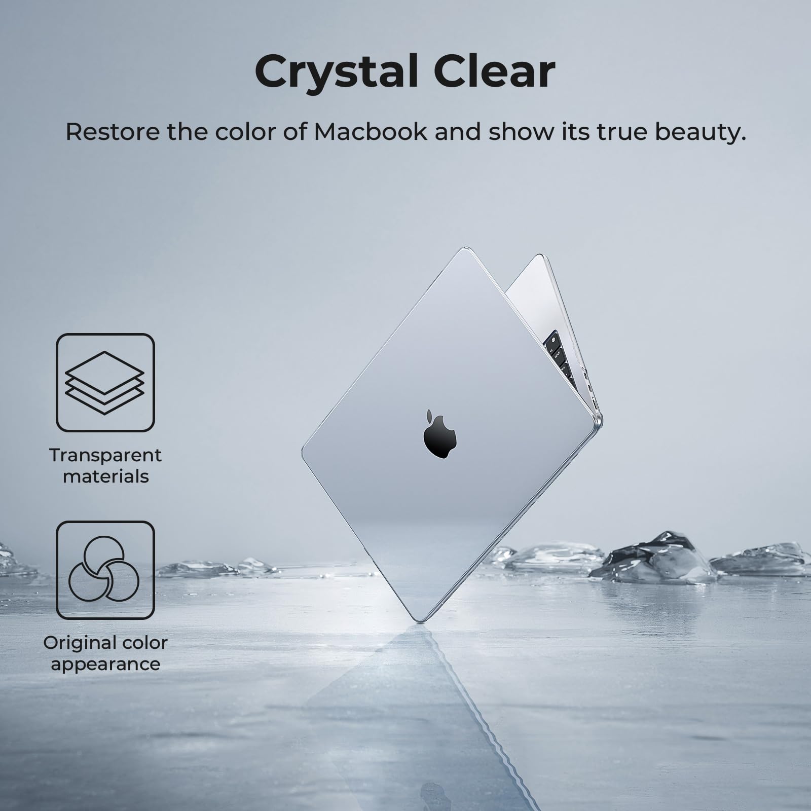 EooCoo Compatible with New MacBook Air 13.6 inch Case 2022 A2681 M2 Chip with Retina Display,Plastic Hard Shell Case + TPU Keyboard Skin Cover + Polishing Cloth + Screen Protector - Crystal Clear