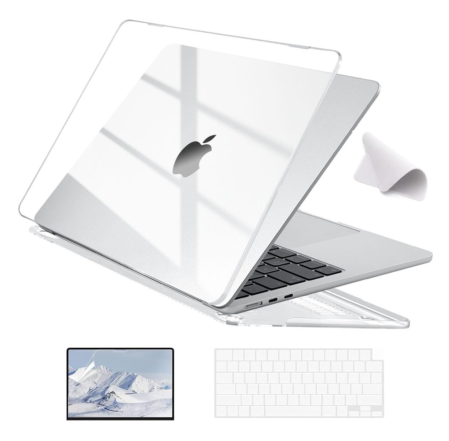 EooCoo Compatible with New MacBook Air 13.6 inch Case 2022 A2681 M2 Chip with Retina Display,Plastic Hard Shell Case + TPU Keyboard Skin Cover + Polishing Cloth + Screen Protector - Crystal Clear