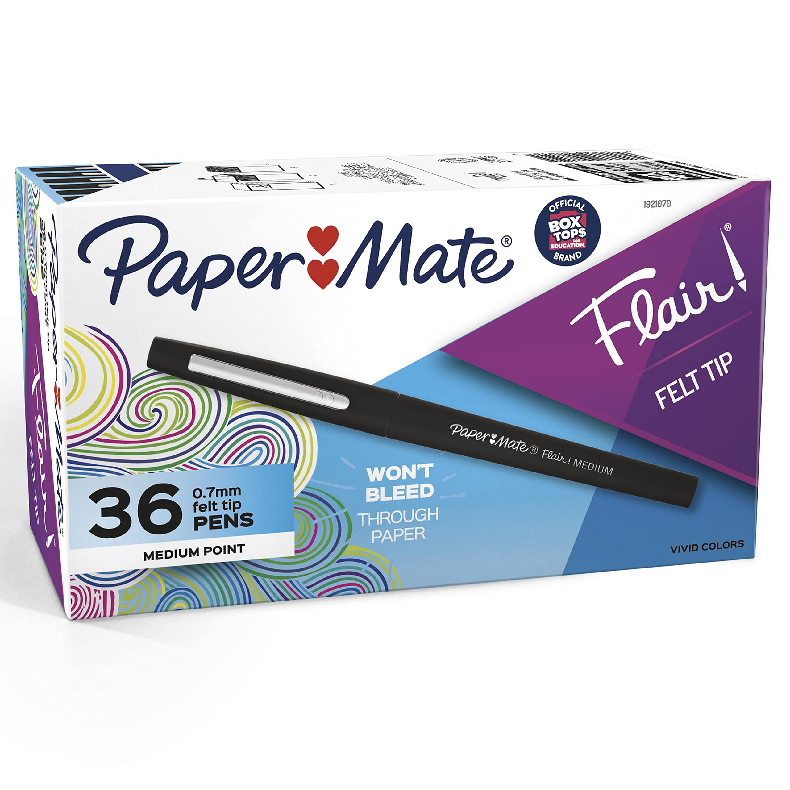 Paper Mate Flair Felt Tip Pens, Medium Point (0.7mm), Black, 36 Count