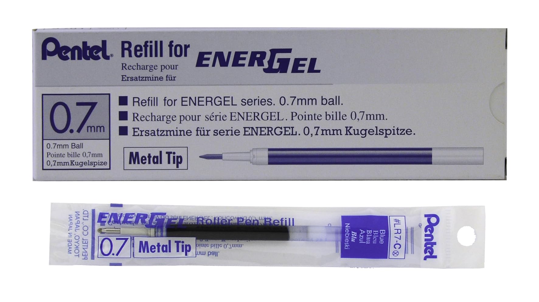 Pentel Refill Ink for BL57/BL77 EnerGel Liquid Gel Pen, 0.7mm, Metal Tip, Blue Ink, Box of 12 (LR7-C-12)