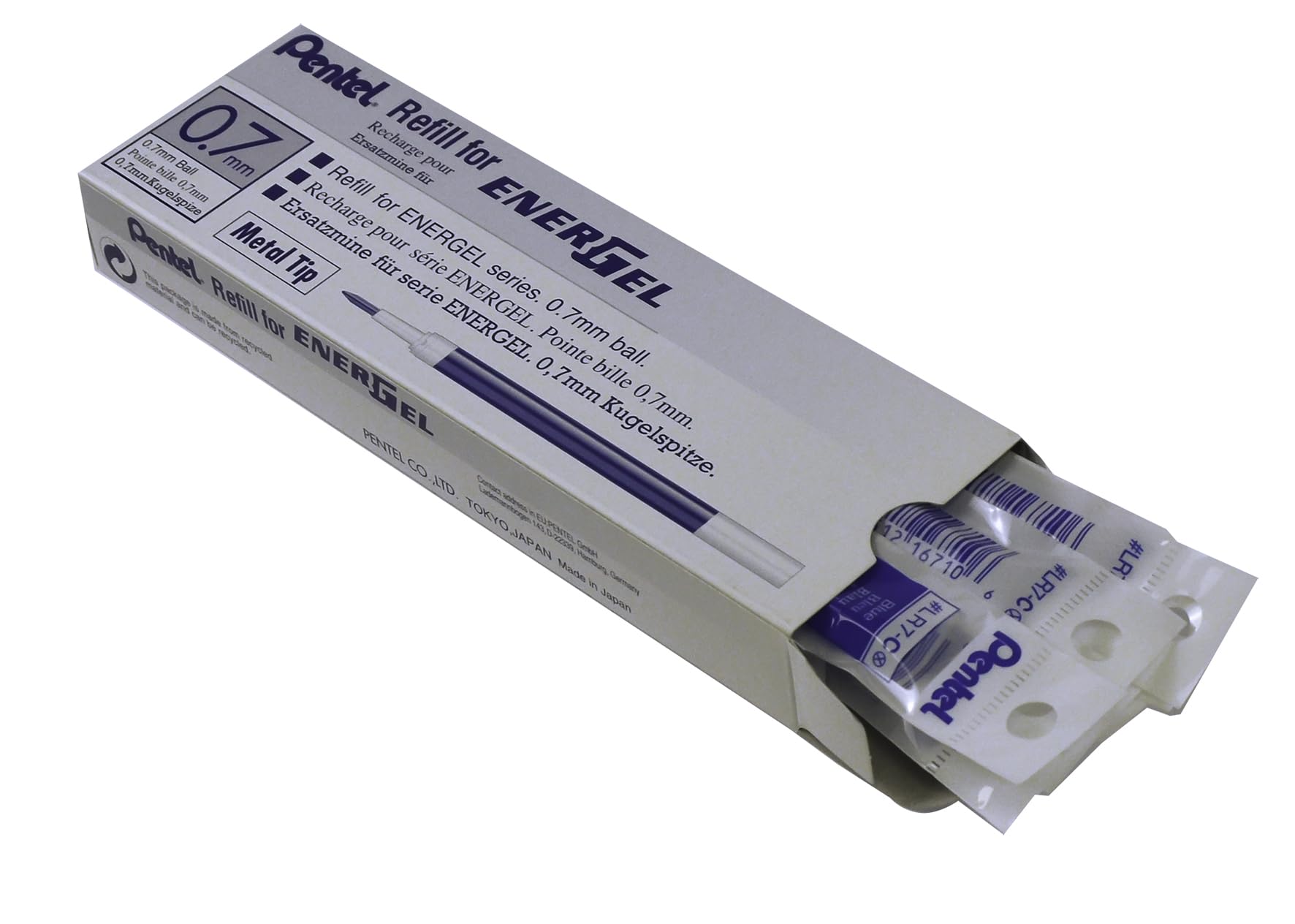 Pentel Refill Ink for BL57/BL77 EnerGel Liquid Gel Pen, 0.7mm, Metal Tip, Blue Ink, Box of 12 (LR7-C-12)